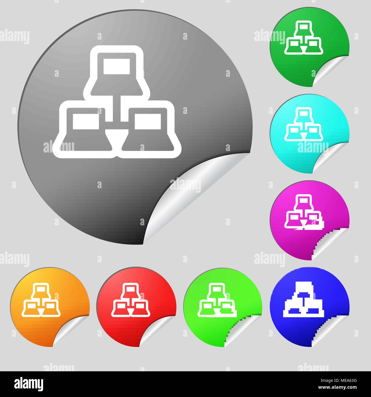 local area network icon sign. Set of eight multi colored round buttons ...