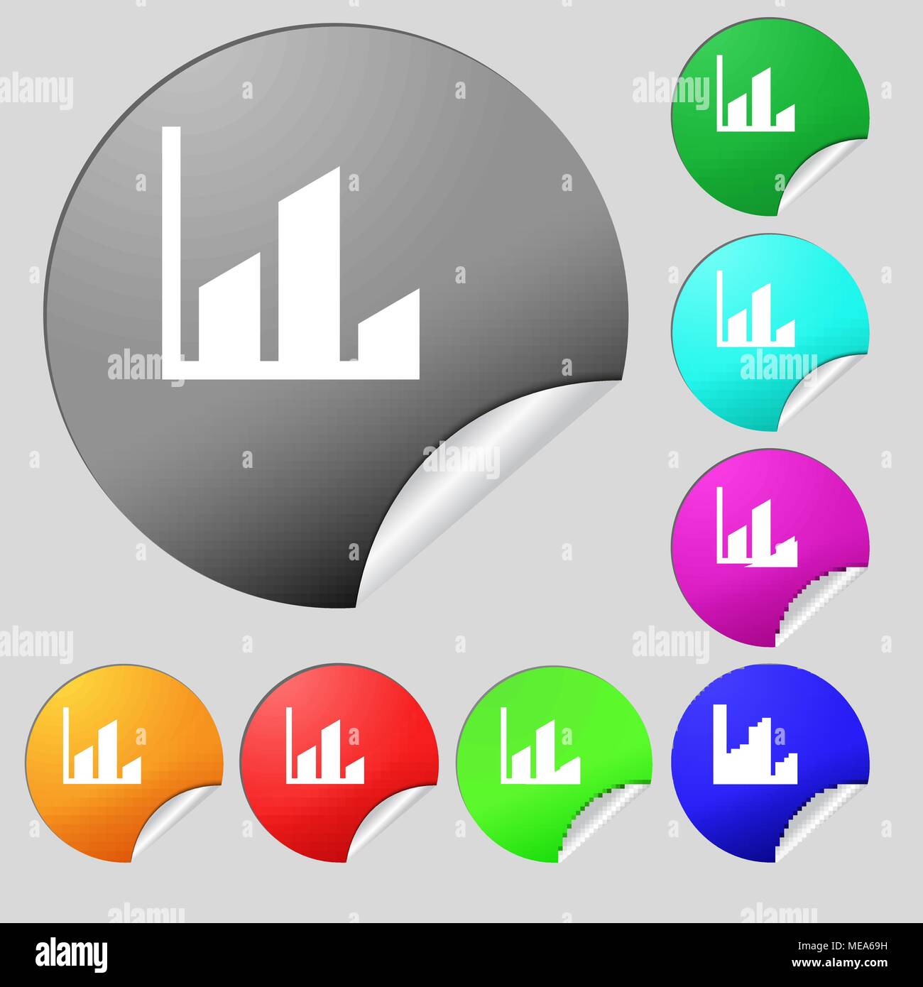 Chart icon sign. Set of eight multi colored round buttons, stickers ...