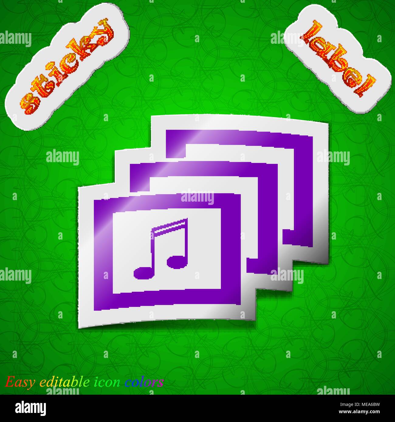 Mp3 music format icon sign. Symbol chic colored sticky label on green ...