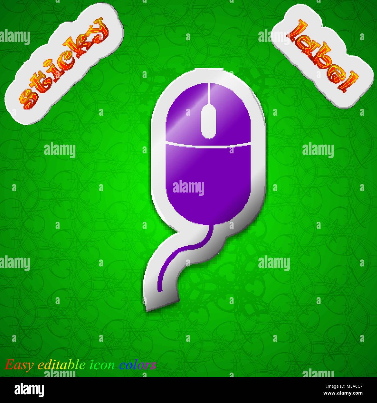Computer mouse icon sign. Symbol chic colored sticky label on green ...