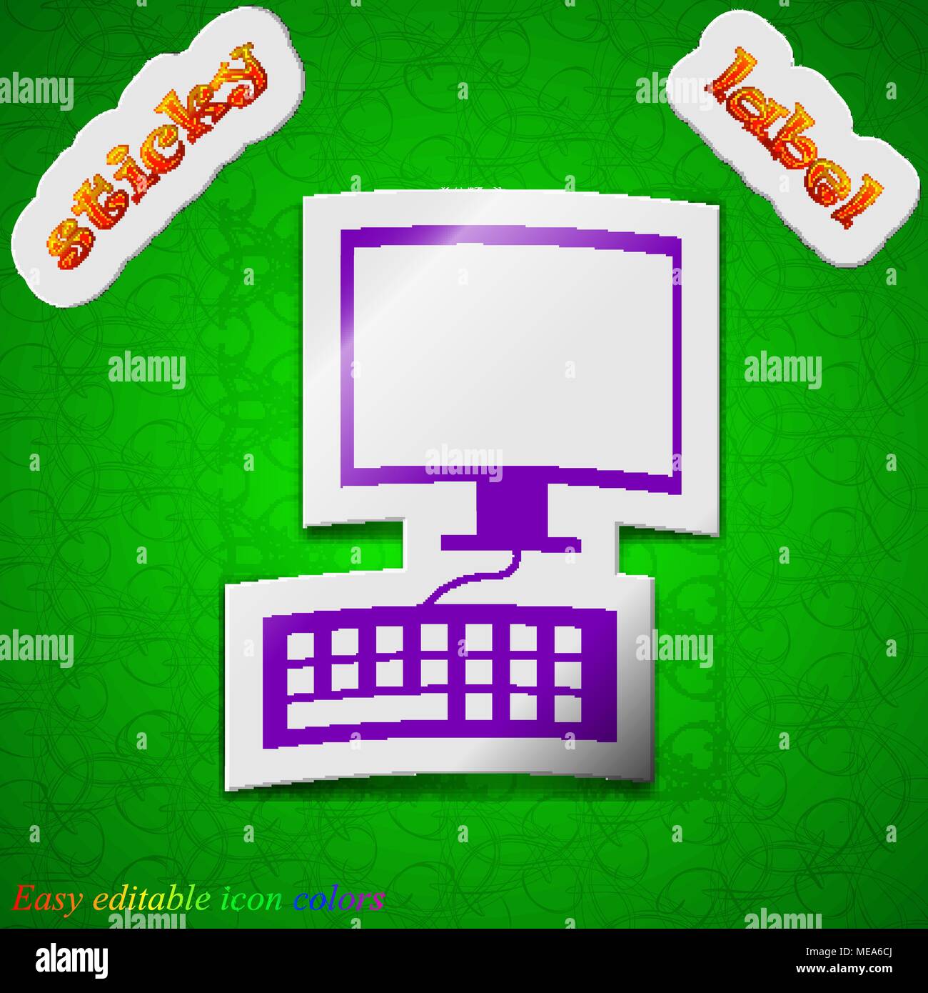 Computer Monitor And Keyboard Icon Sign. Symbol Chic Colored Sticky