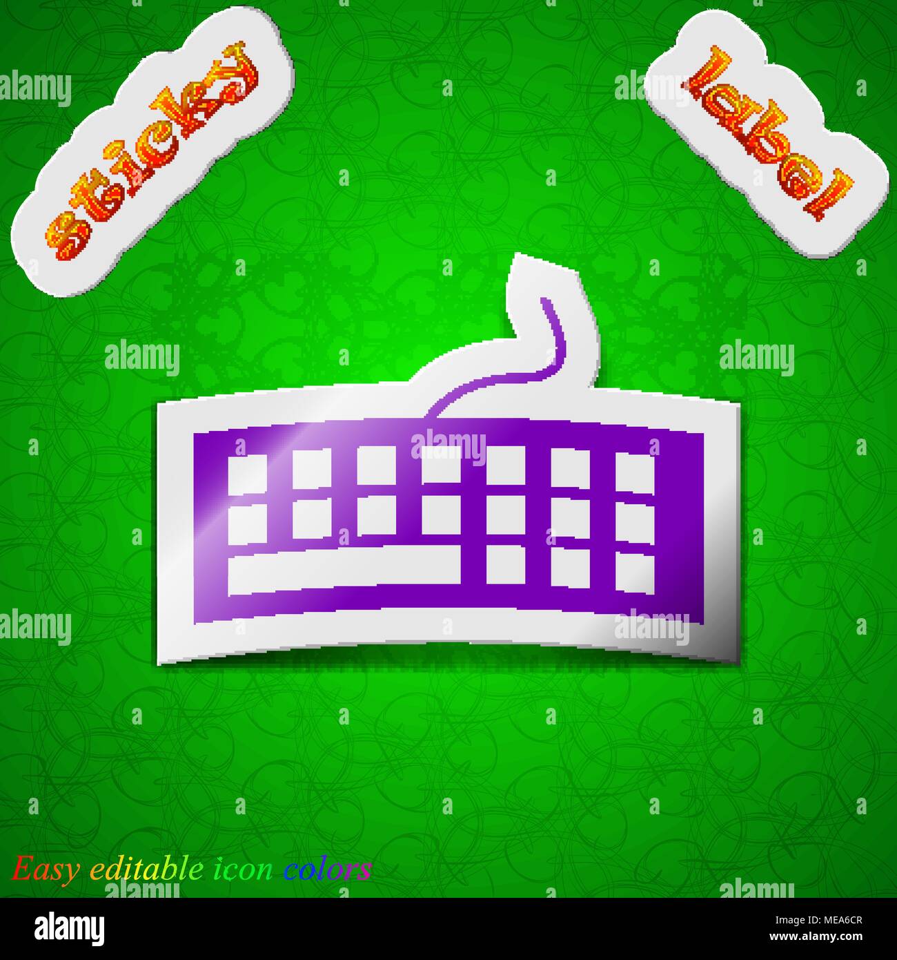 Computer keyboard icon sign. Symbol chic colored sticky label on green ...