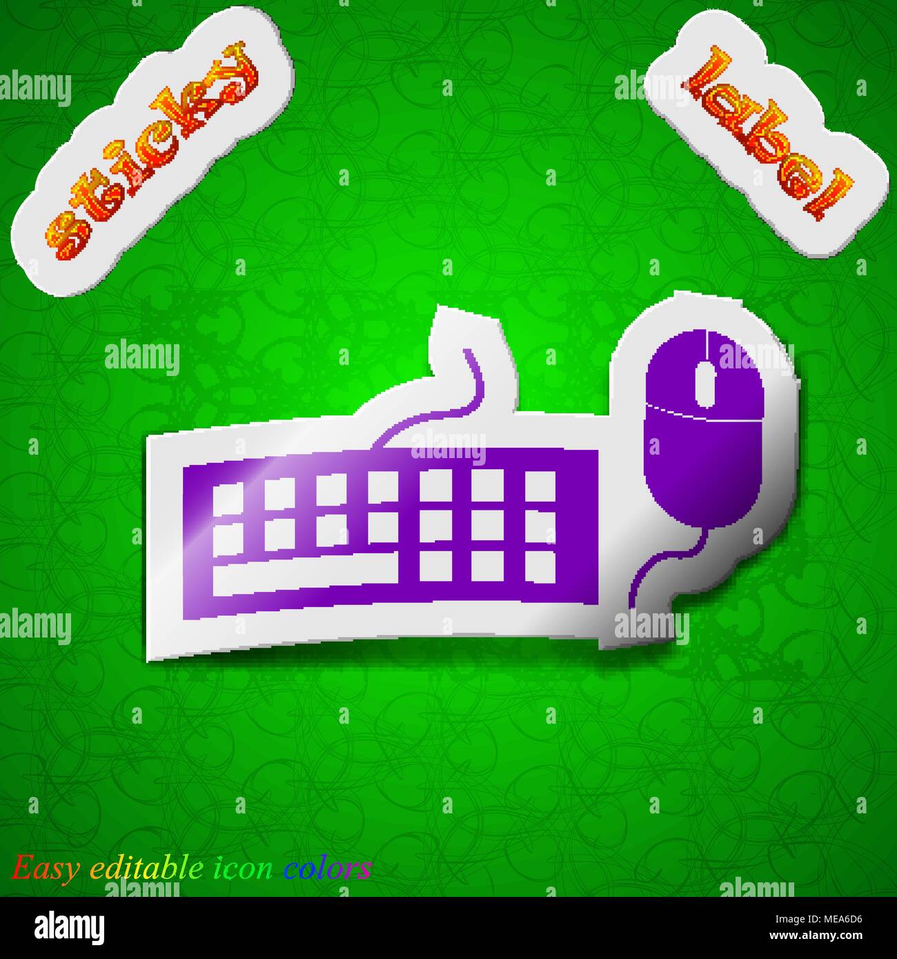 Computer keyboard and mouse icon sign. Symbol chic colored sticky label ...
