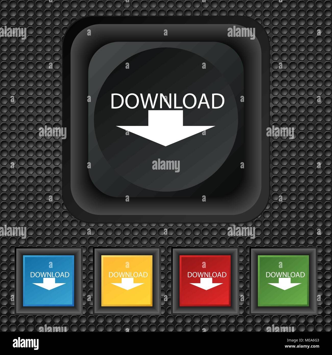 Download icon. Upload button. Load symbol. Set of colored buttons ...