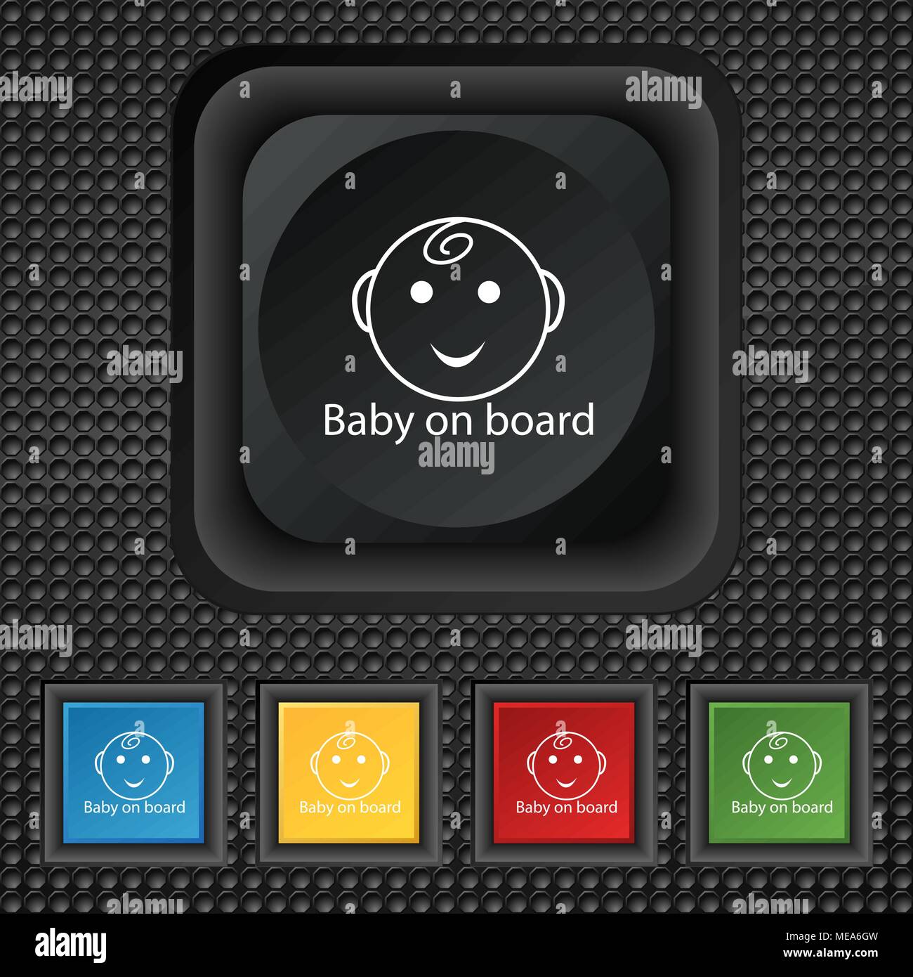 Baby on board sign icon. Infant in car caution symbol. Set of colored ...