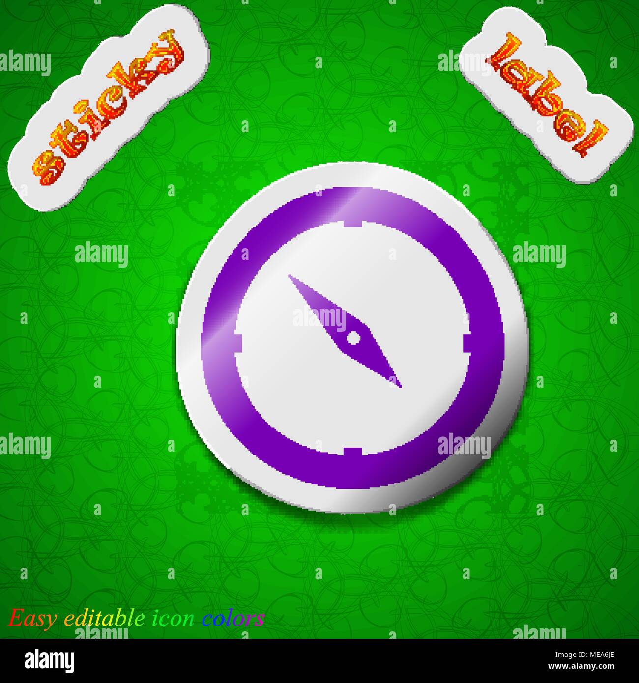 Compass icon sign. Symbol chic colored sticky label on green background ...