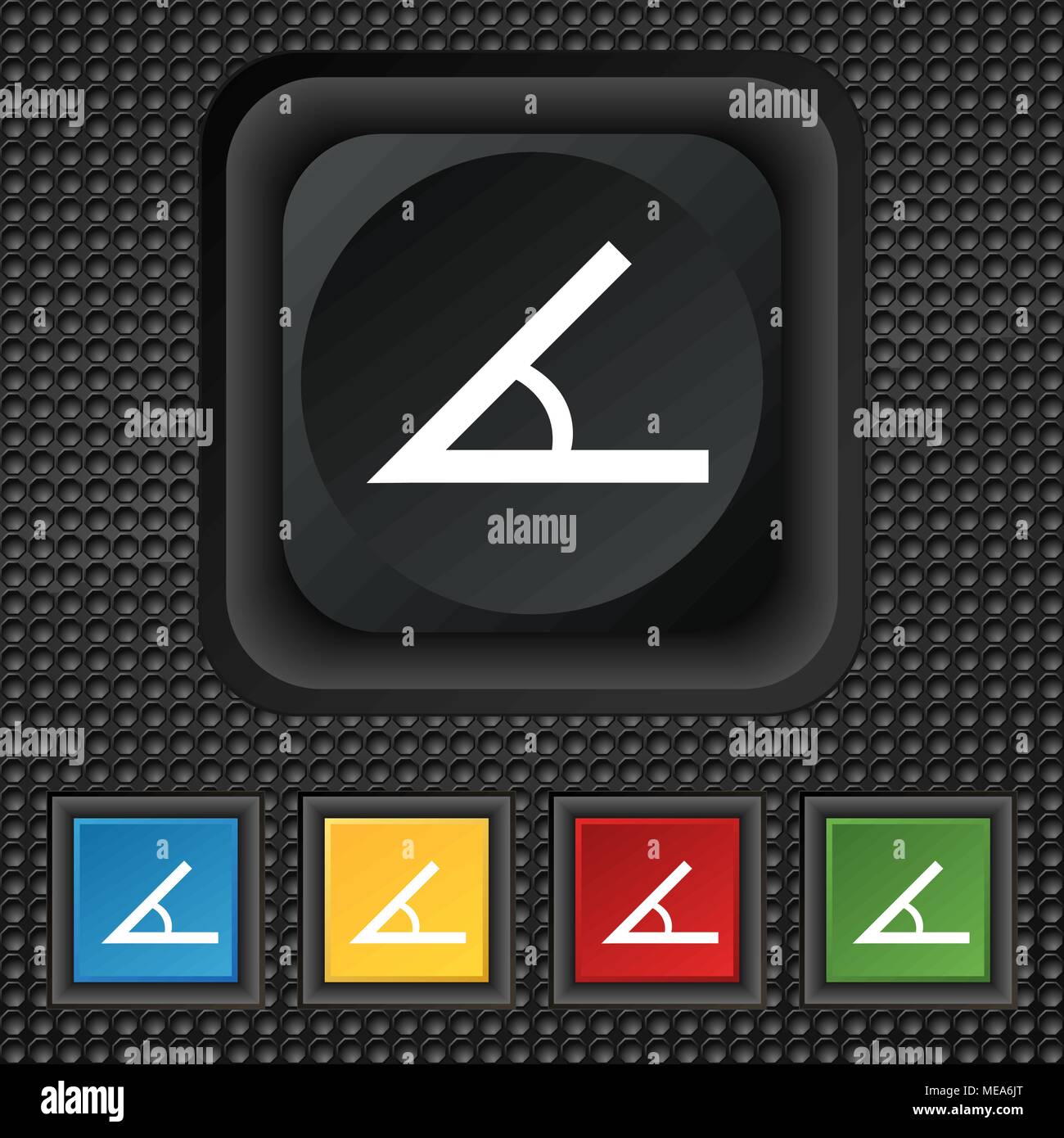 Angle 45 degrees icon sign. symbol Squared colourful buttons on black ...