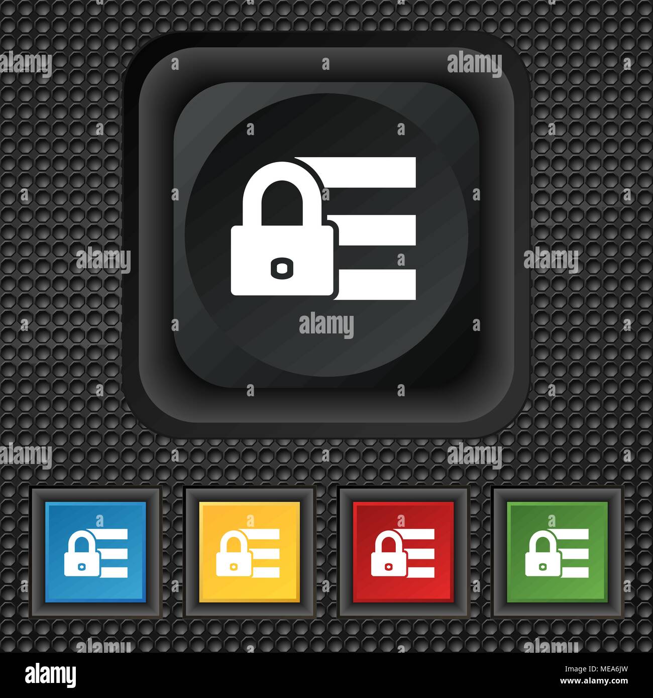 Lock, login icon sign. symbol Squared colourful buttons on black ...