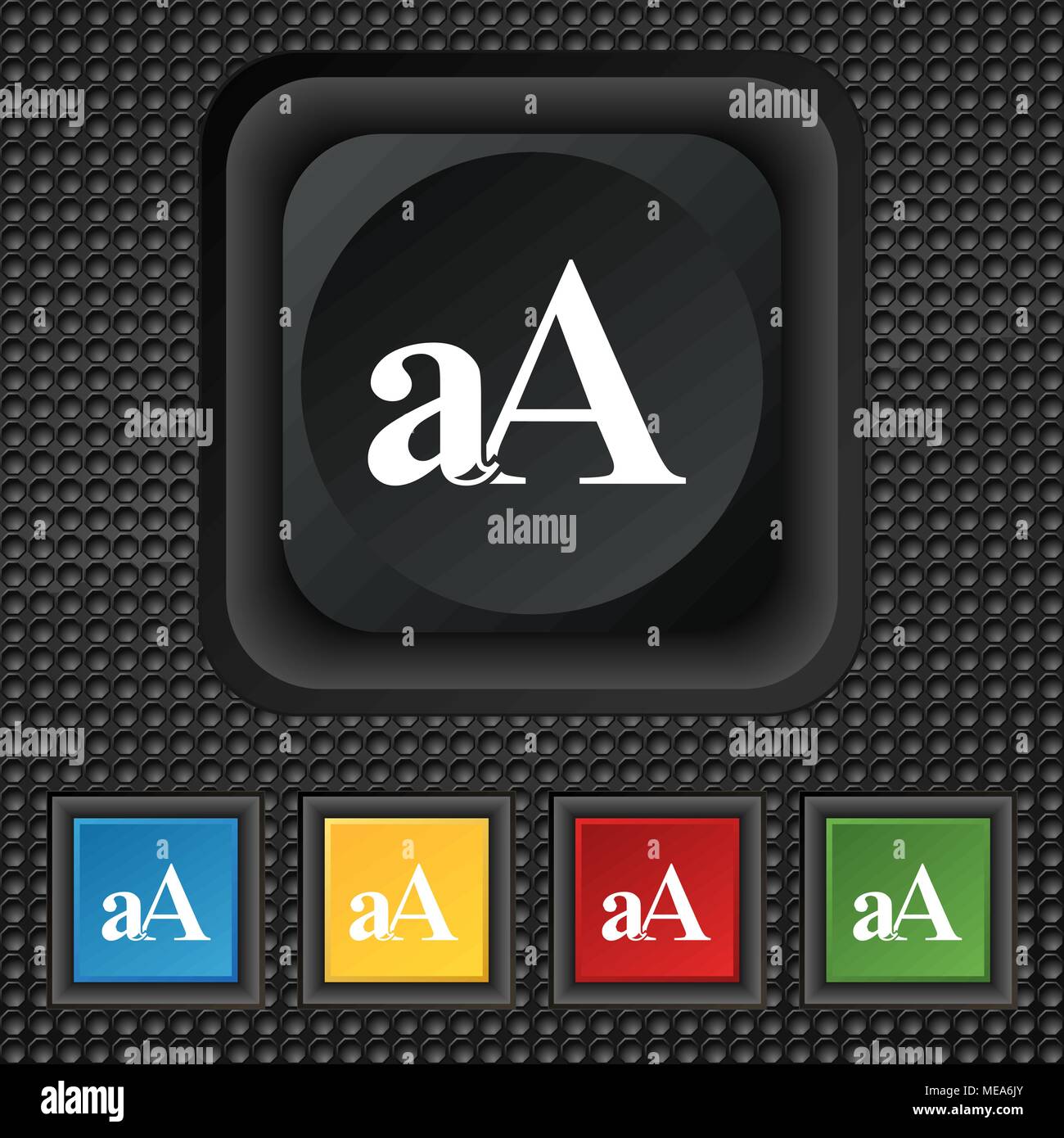 Enlarge font, aA icon sign. symbol Squared colourful buttons on black ...