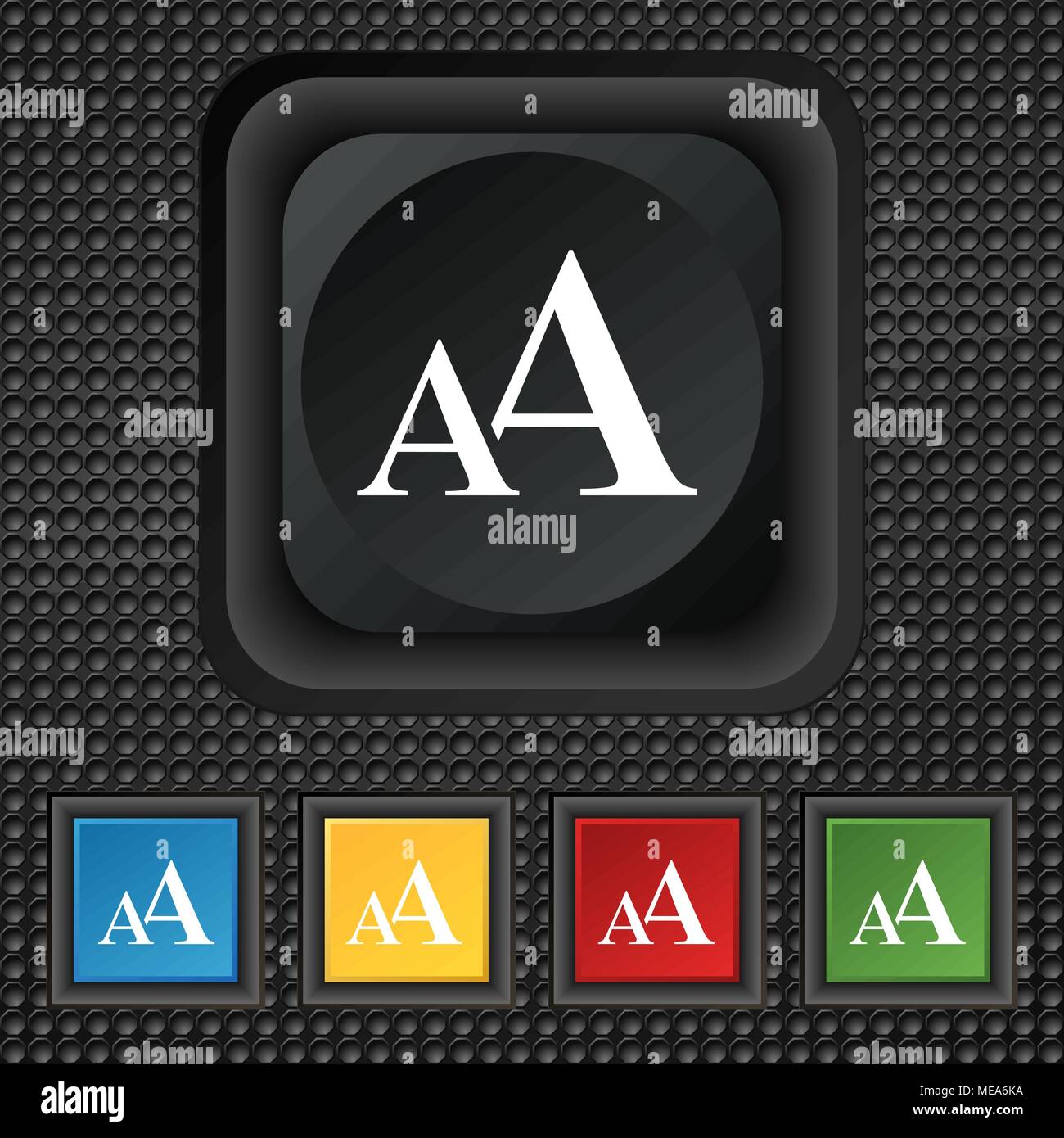 Enlarge font, AA icon sign. symbol Squared colourful buttons on black ...