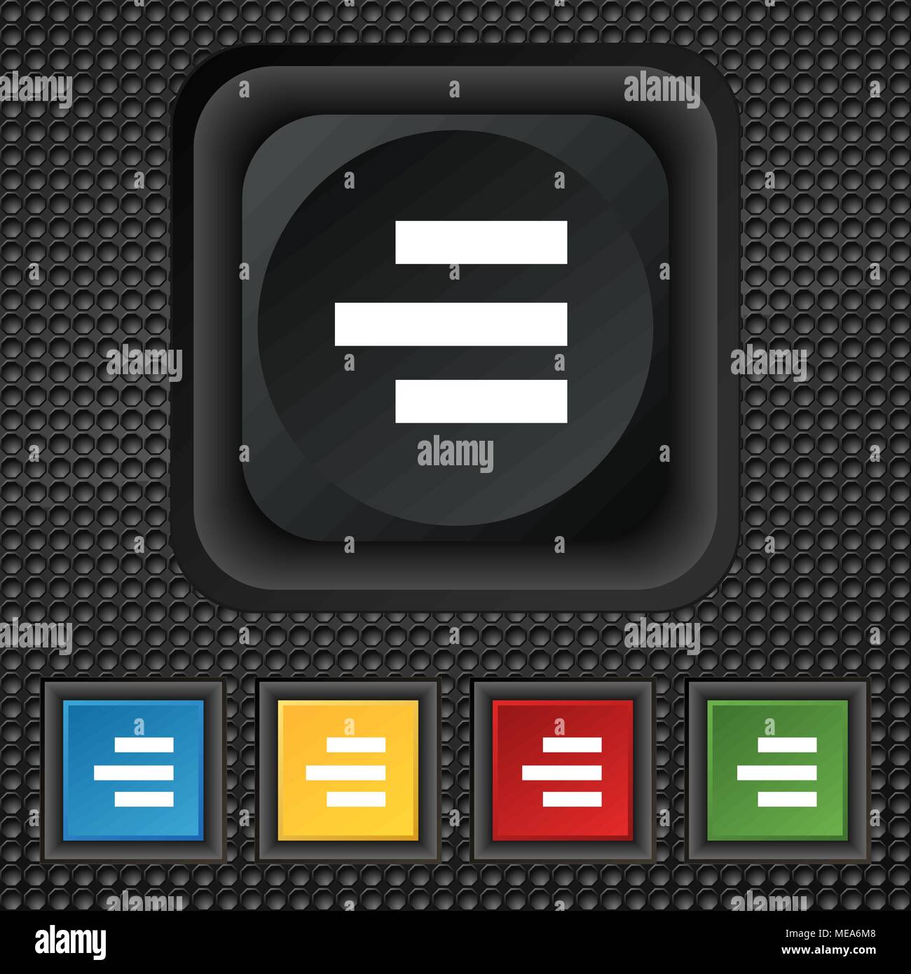Right-aligned icon sign. symbol Squared colourful buttons on black ...