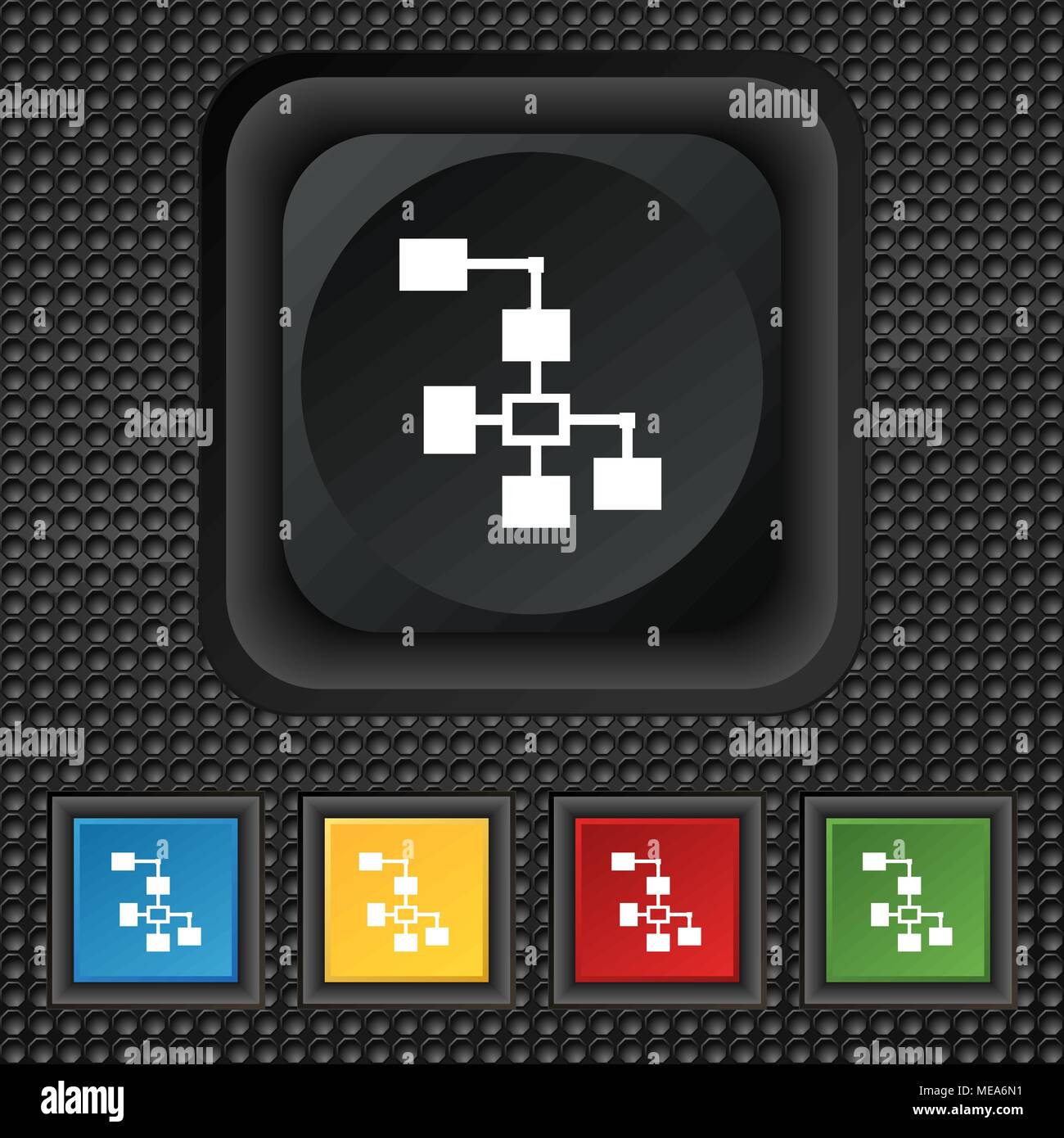 Local Network icon sign. symbol Squared colourful buttons on black ...