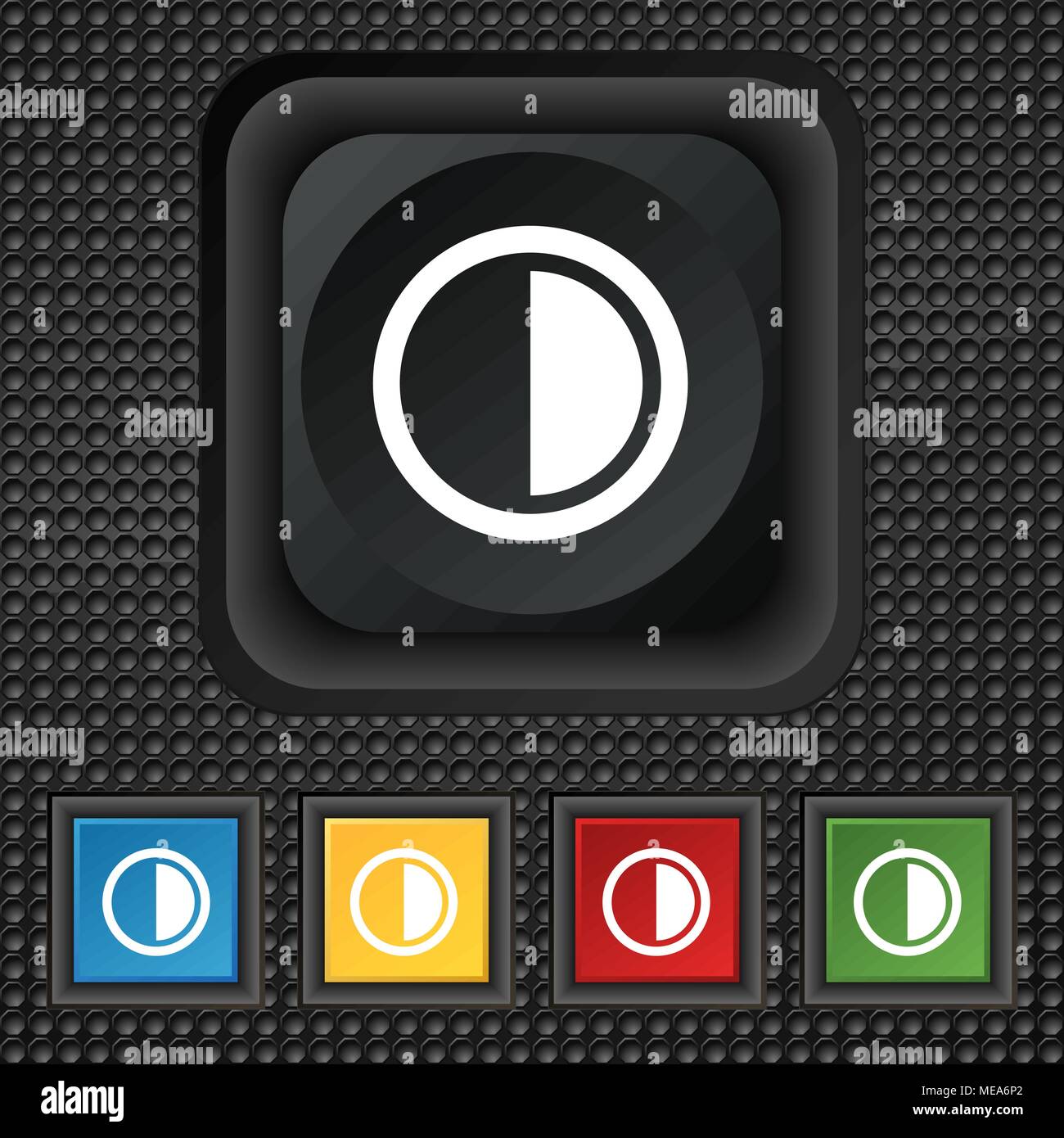 contrast icon sign. symbol Squared colourful buttons on black texture ...