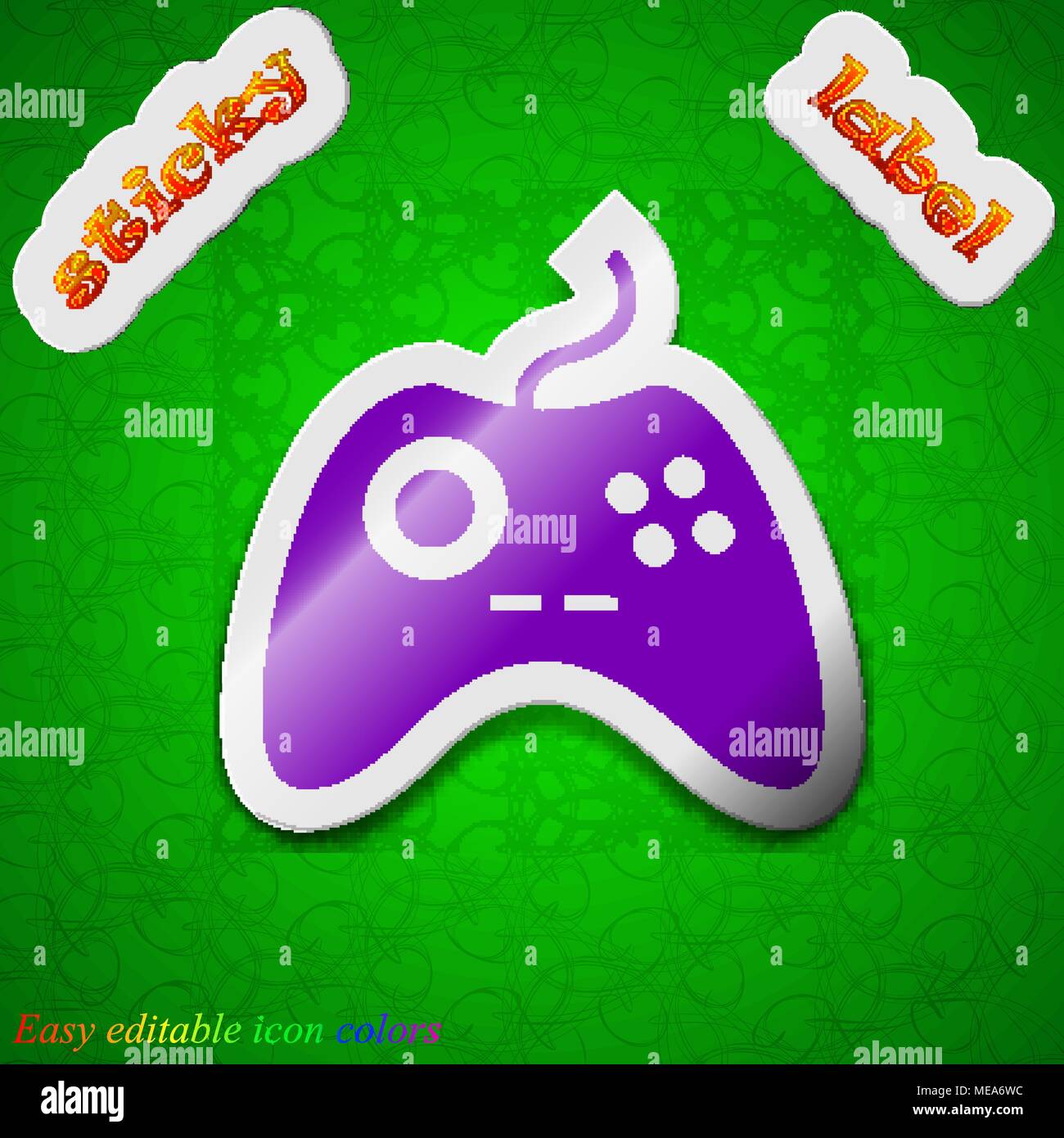 Joystick icon sign. Symbol chic colored sticky label on green ...