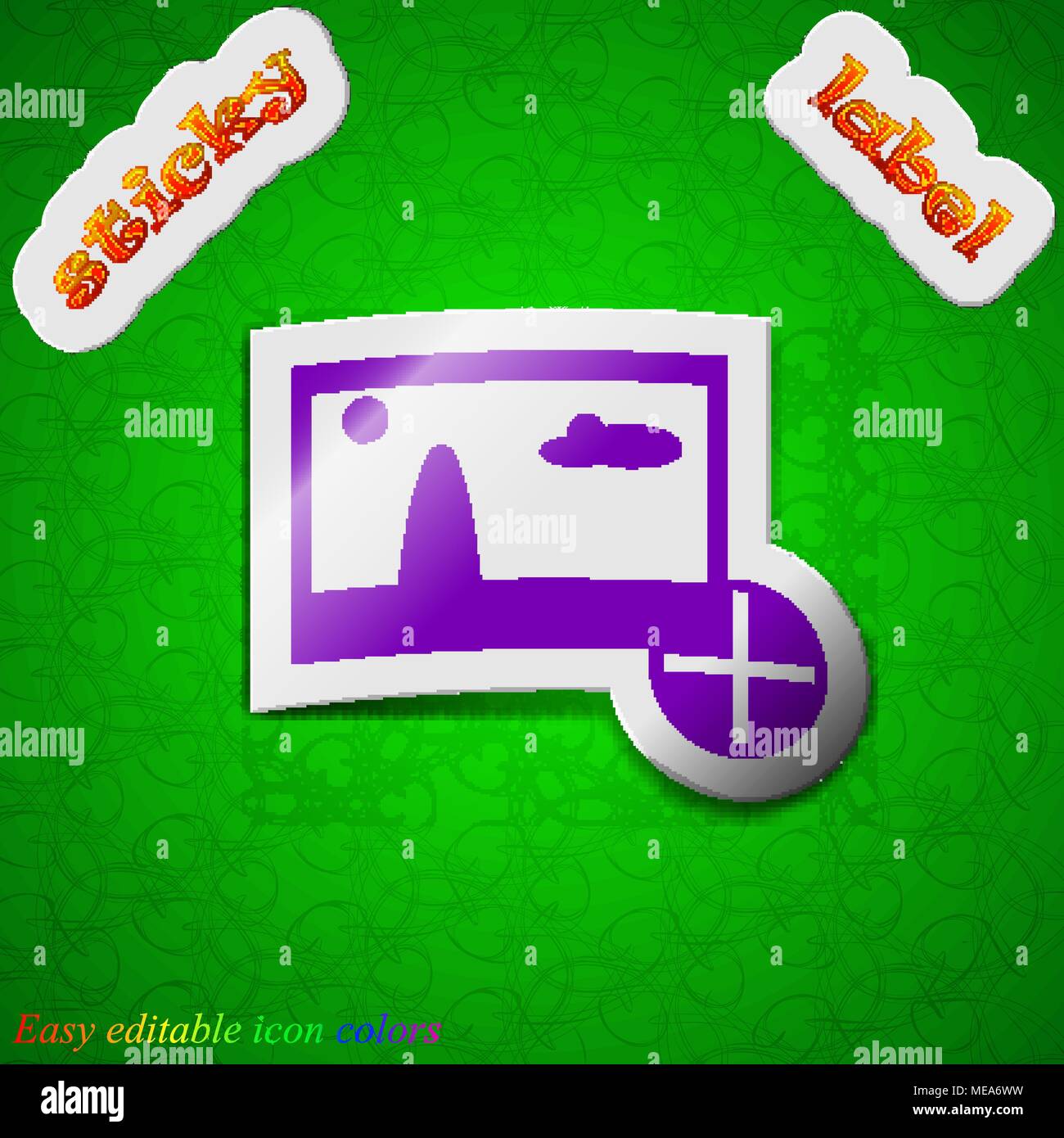 Plus, add File JPG icon sign. Symbol chic colored sticky label on green ...