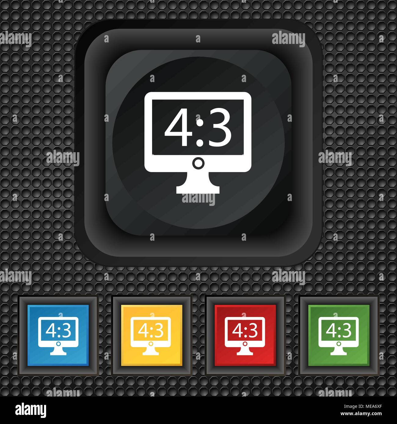 Aspect Ratio 4 3 Widescreen Tv Icon Sign Symbol Squared Colourful Buttons On Black Texture