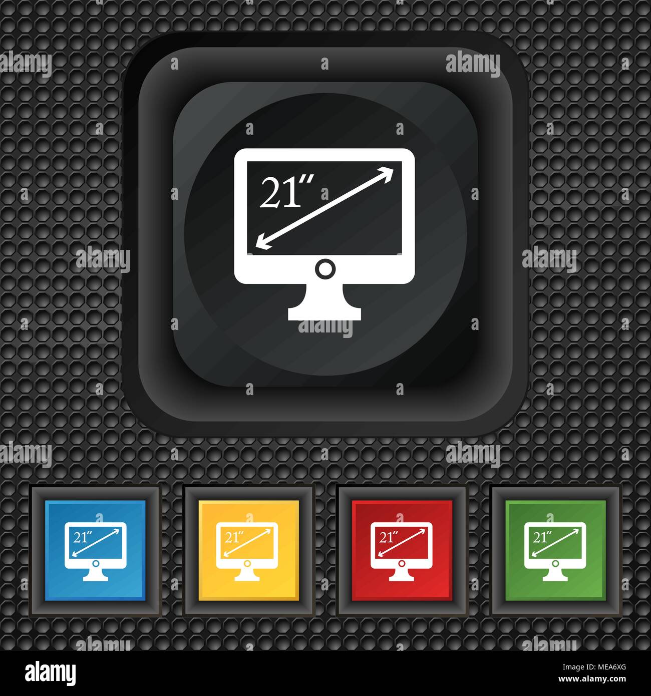 diagonal of the monitor 21 inches icon sign. symbol Squared colourful ...