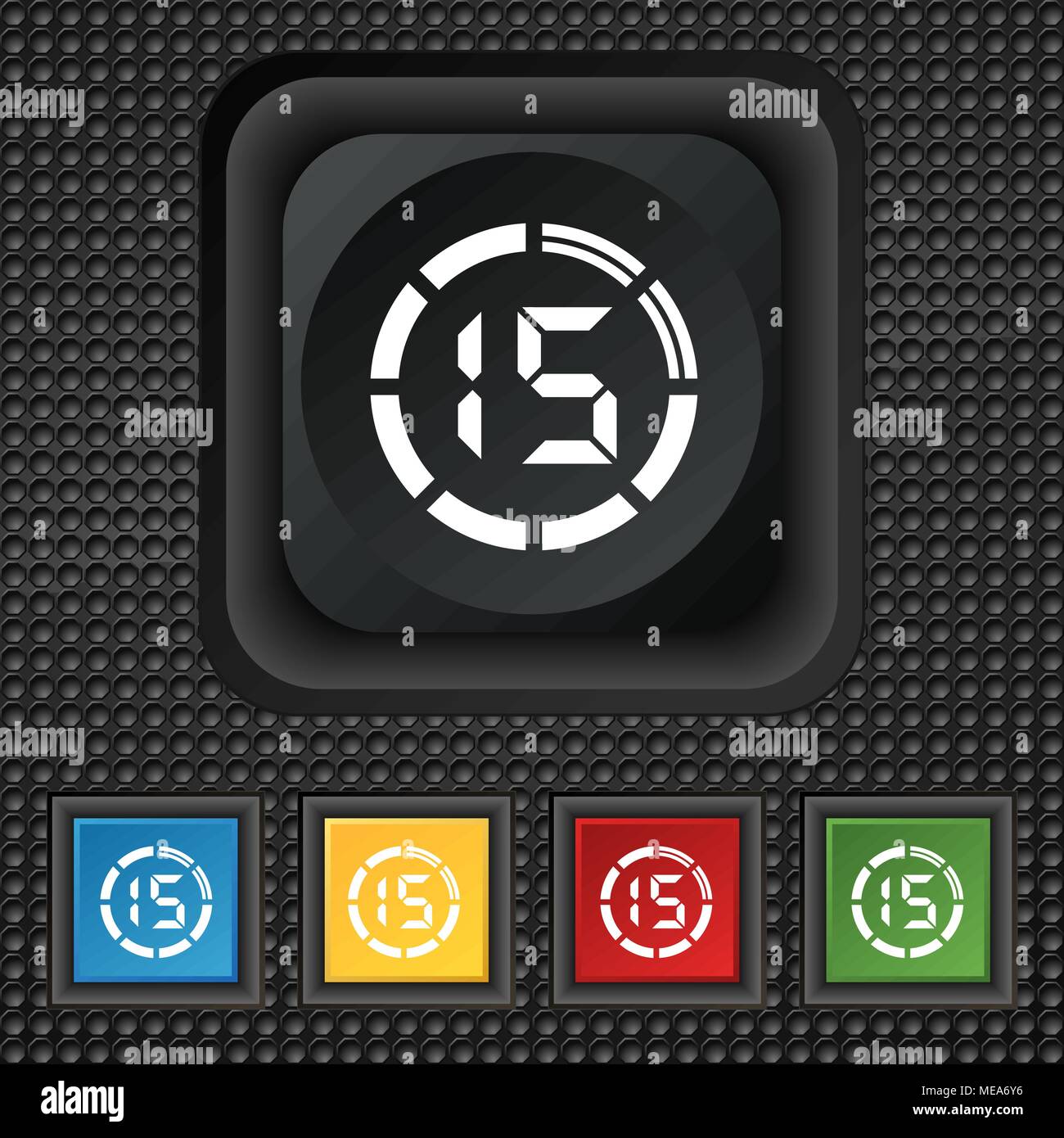 15 second stopwatch icon sign. symbol Squared colourful buttons on ...