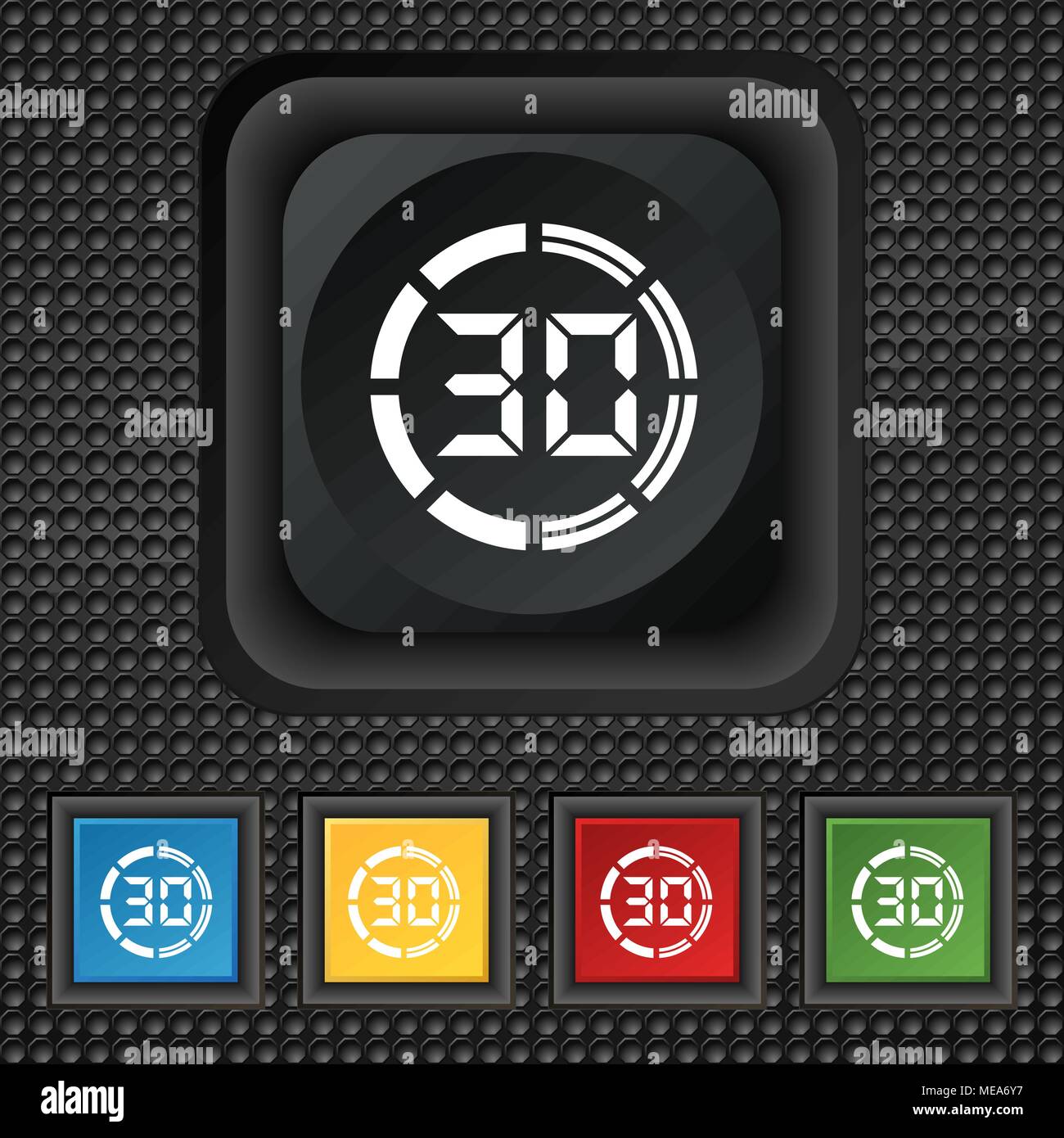 30 second stopwatch icon sign. symbol Squared colourful buttons on ...
