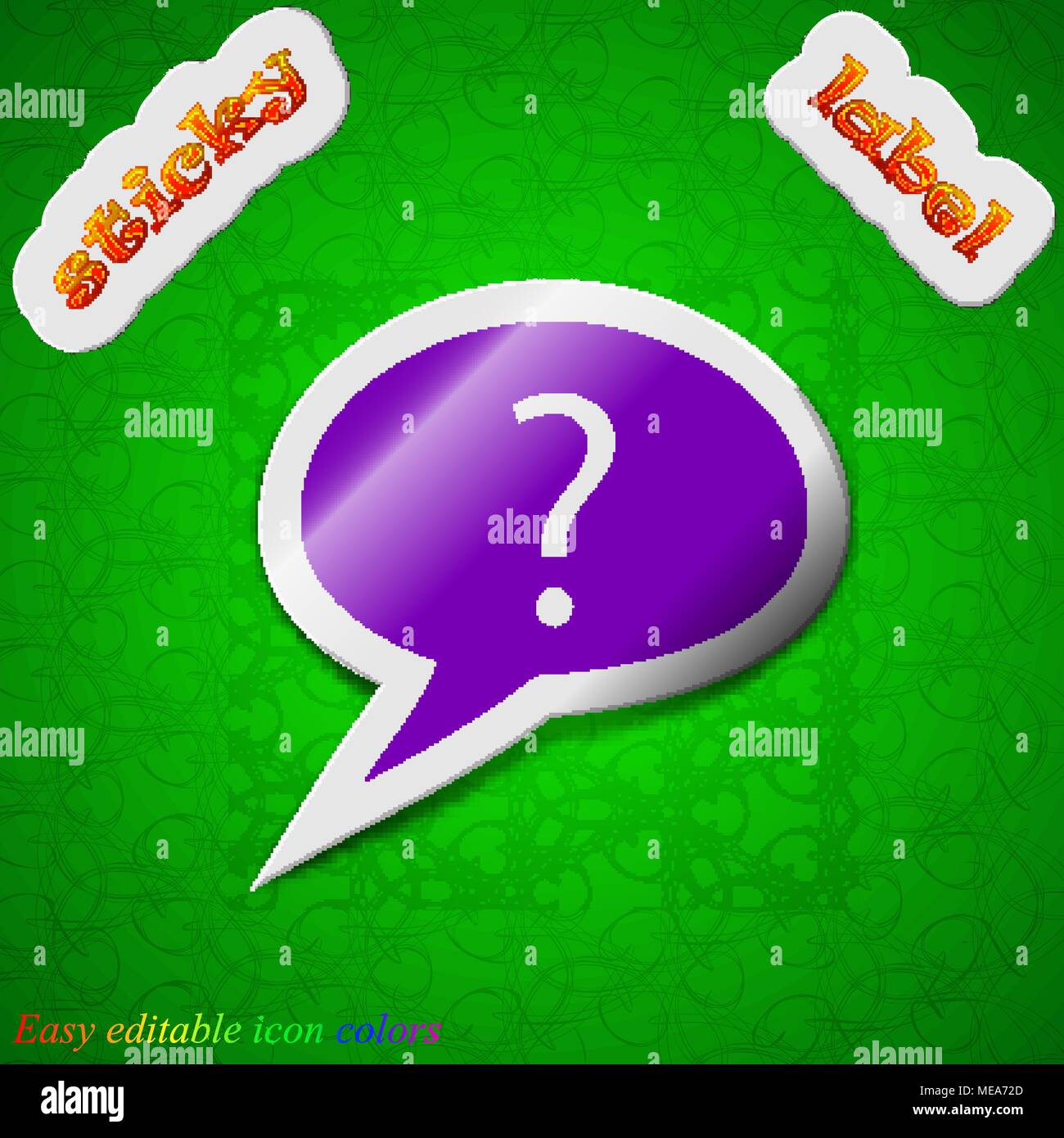 Question mark icon sign. Symbol chic colored sticky label on green ...