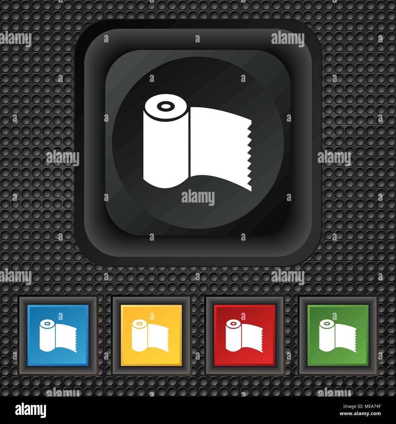 Toilet paper, WC roll icon sign. symbol Squared colourful buttons on ...