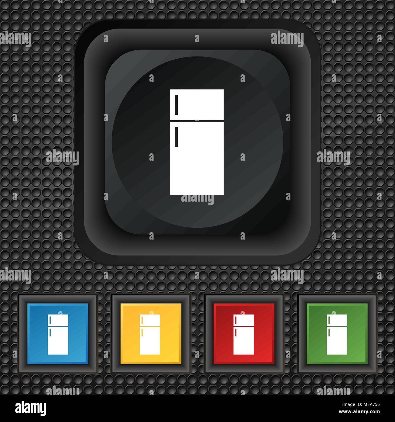 Refrigerator icon sign. symbol Squared colourful buttons on black ...