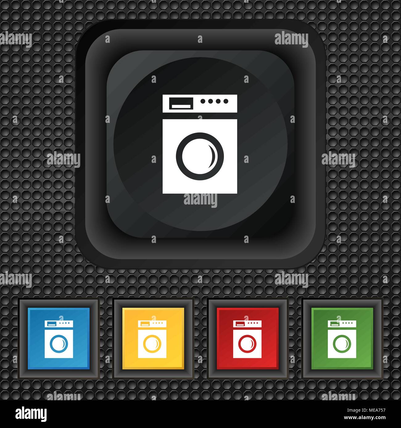 washing machine icon sign. symbol Squared colourful buttons on black ...