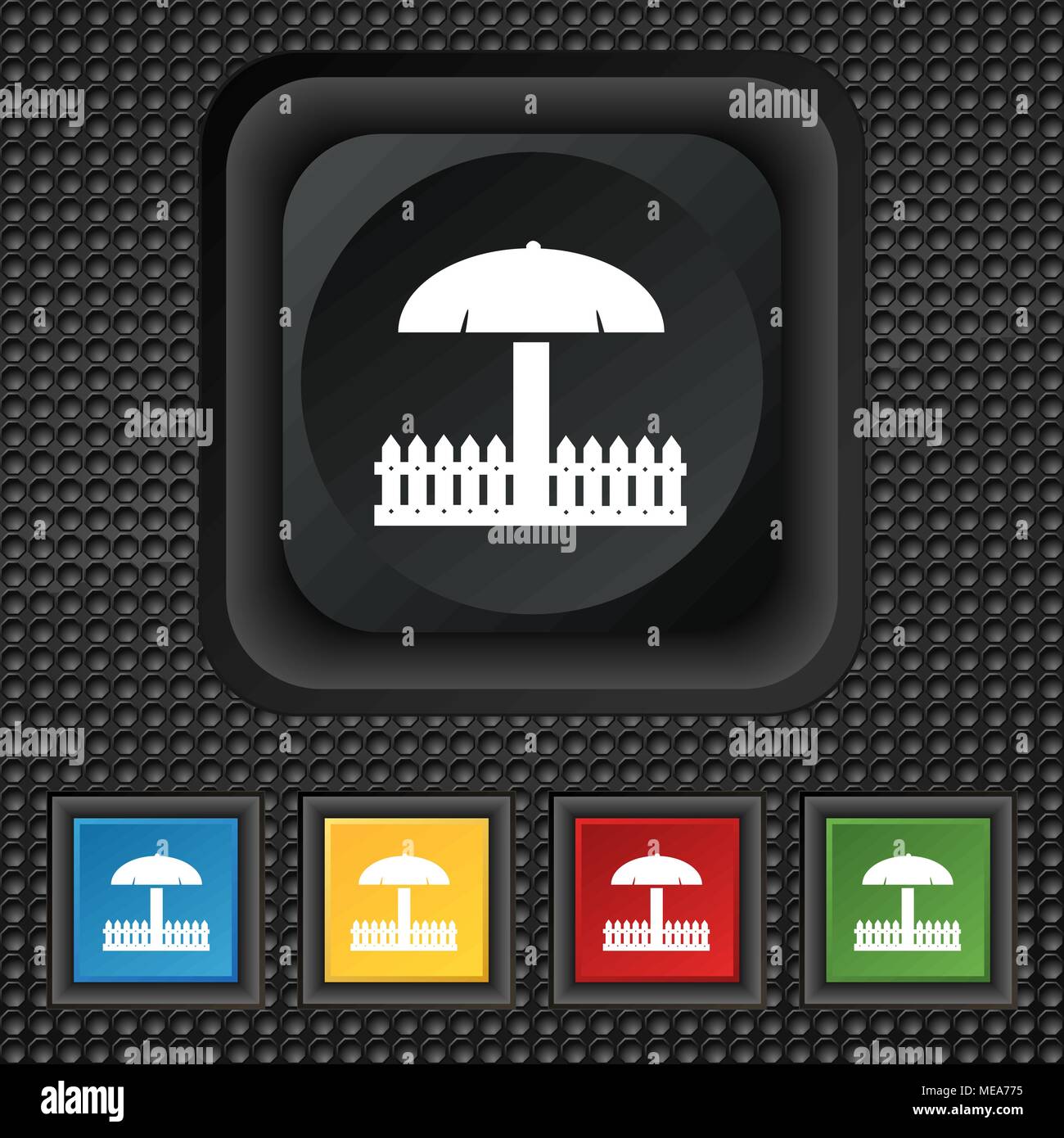 Sandbox icon sign. symbol Squared colourful buttons on black texture ...