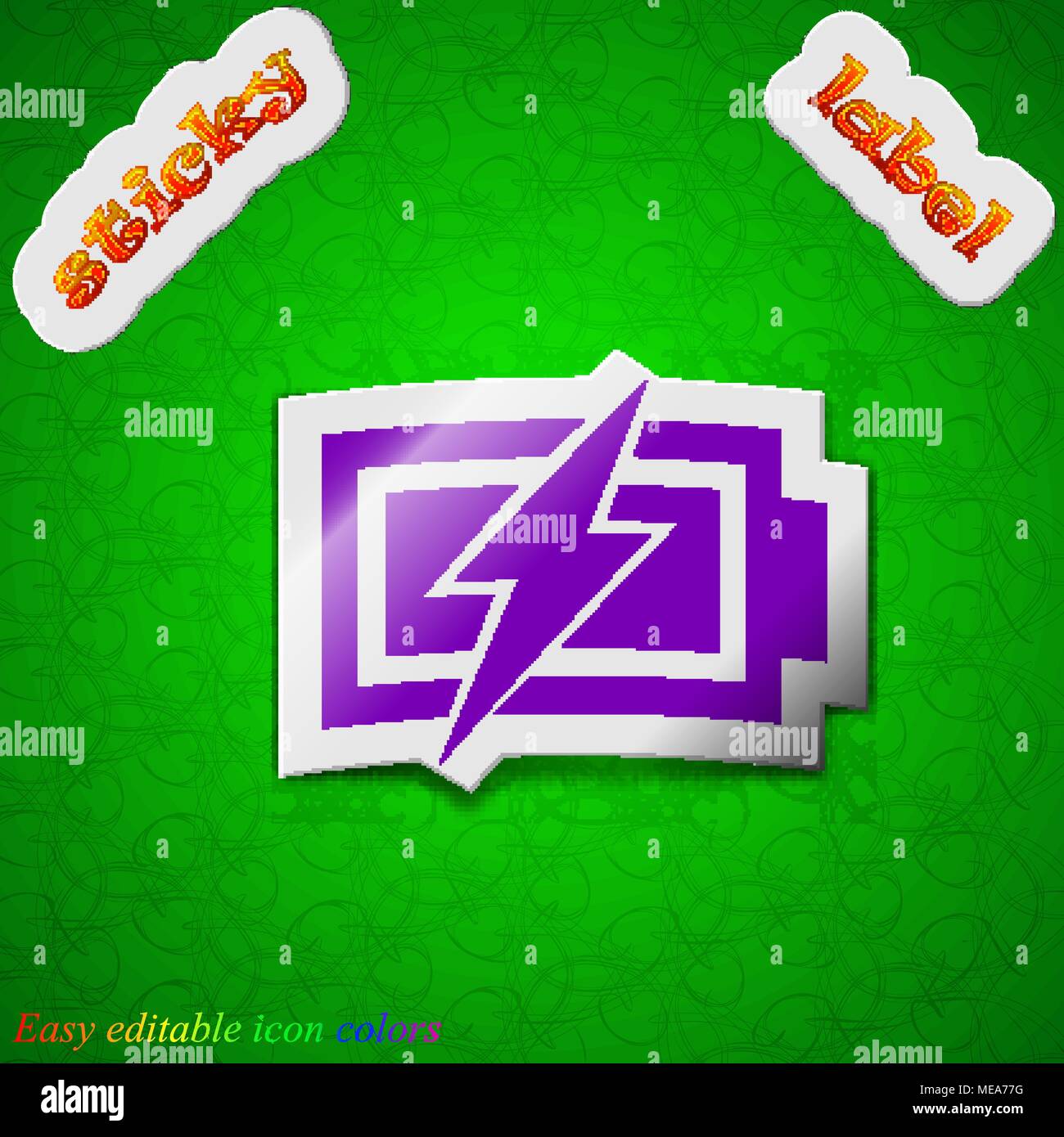 Battery charging icon sign. Symbol chic colored sticky label on green ...