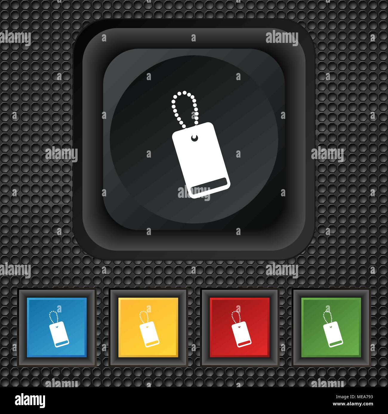 army chains icon sign. symbol Squared colourful buttons on black ...