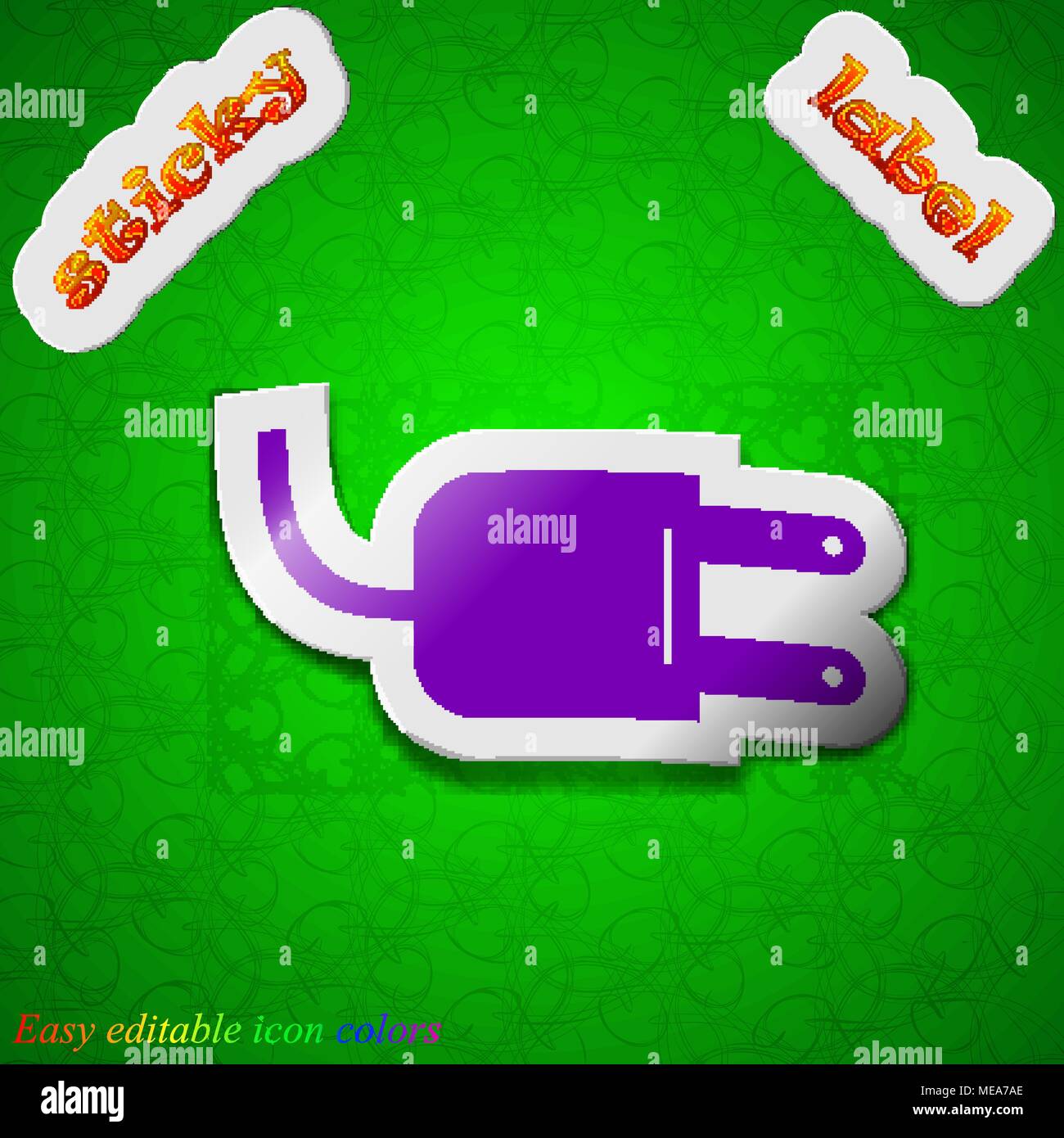 Electric plug icon sign. Symbol chic colored sticky label on green ...