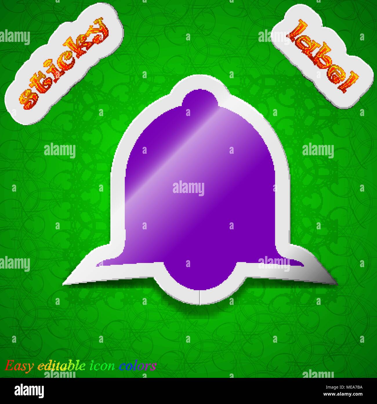 Alarm bell icon sign. Symbol chic colored sticky label on green ...