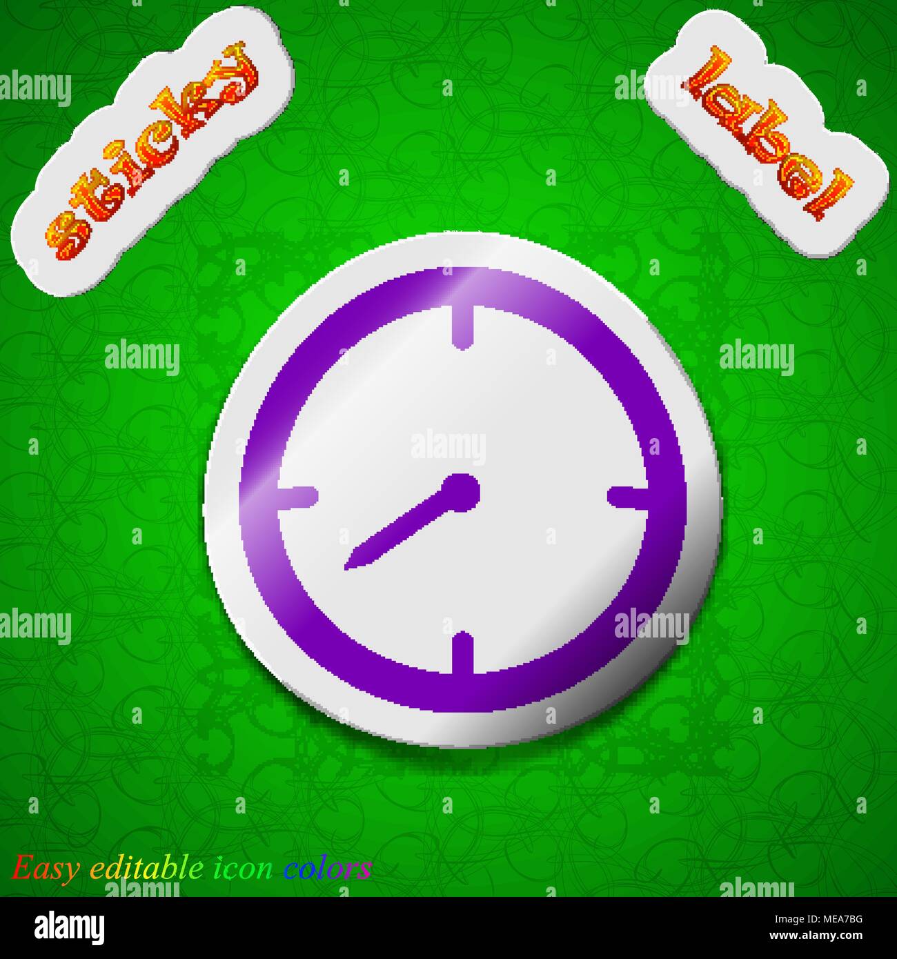 Timer icon sign. Symbol chic colored sticky label on green background ...