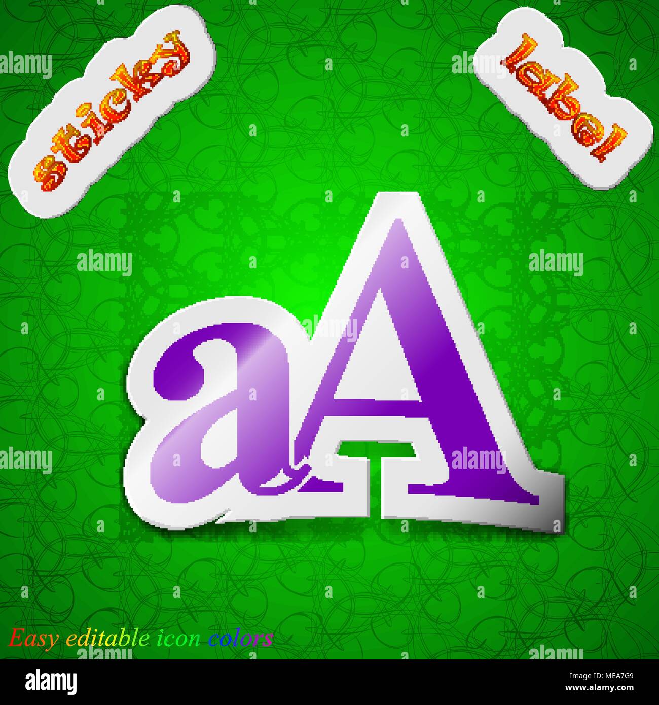 Enlarge font, aA icon sign. Symbol chic colored sticky label on green ...