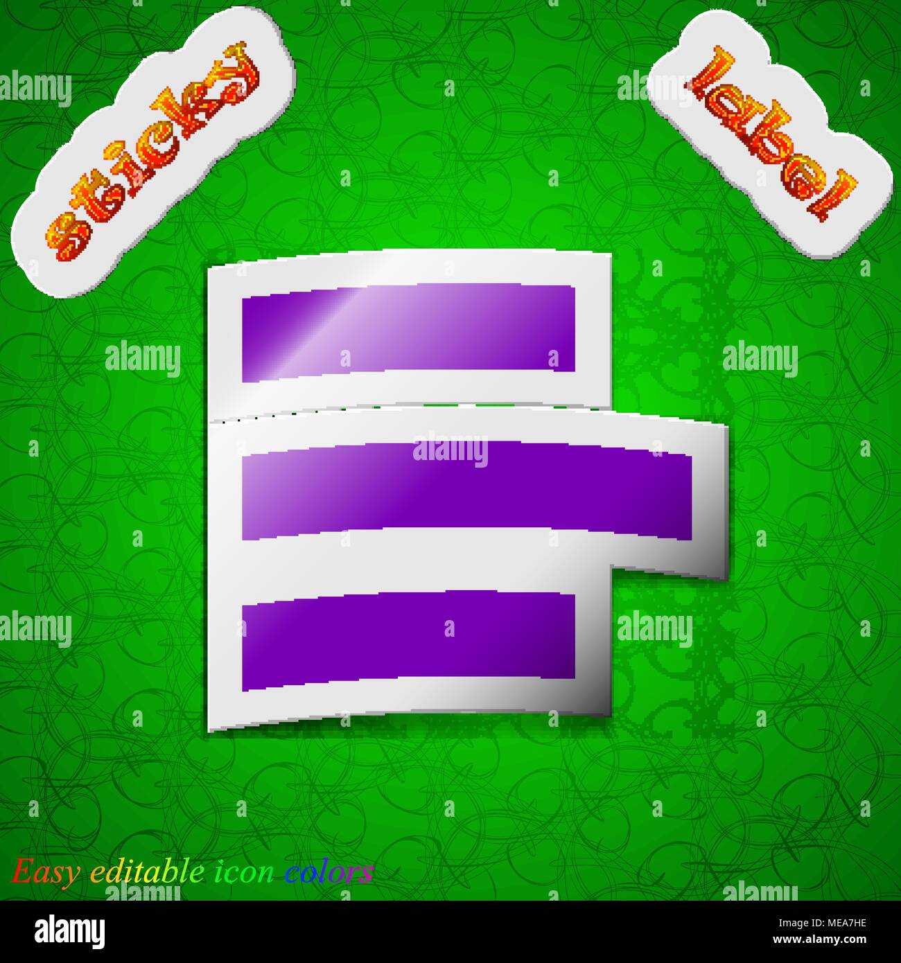 Left-aligned icon sign. Symbol chic colored sticky label on green ...