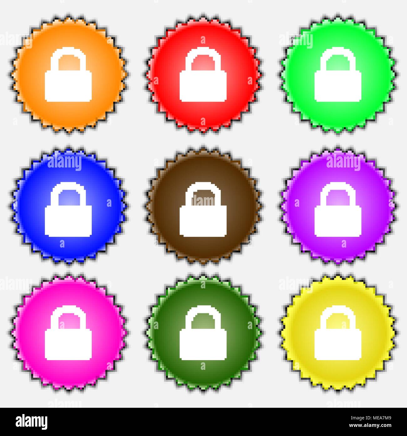 Pad Lock icon sign. A set of nine different colored labels. Vector ...