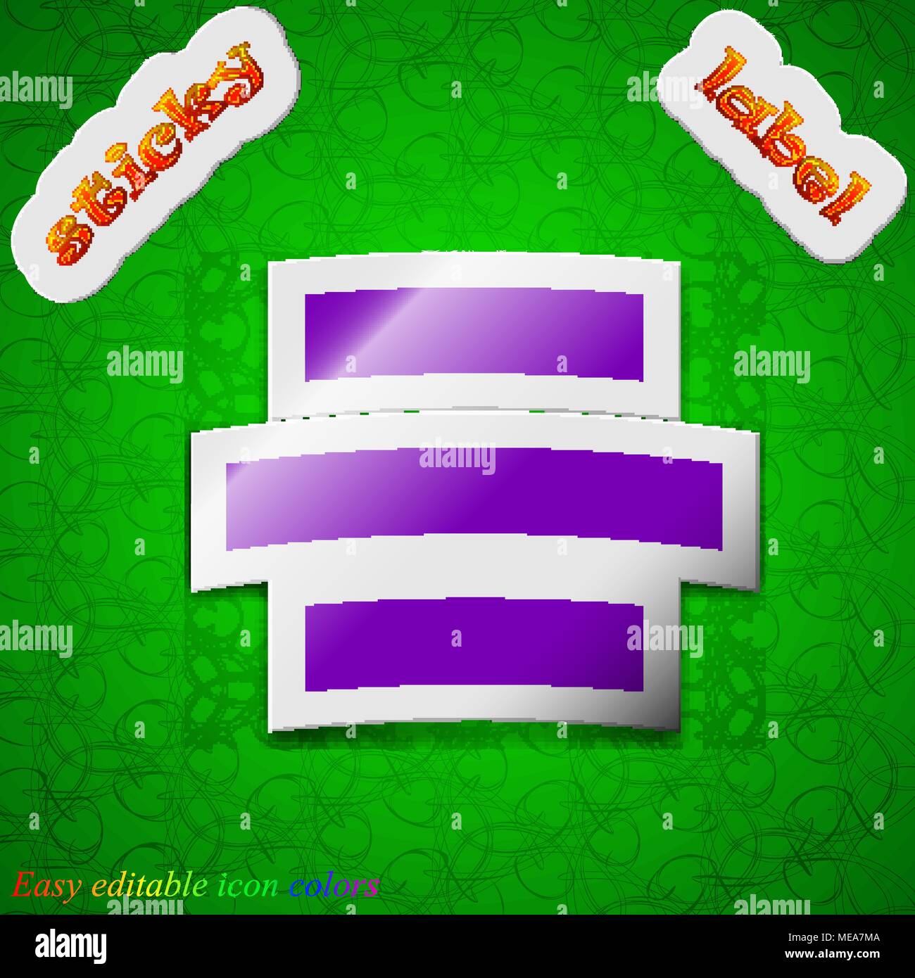 Center alignment icon sign. Symbol chic colored sticky label on green ...