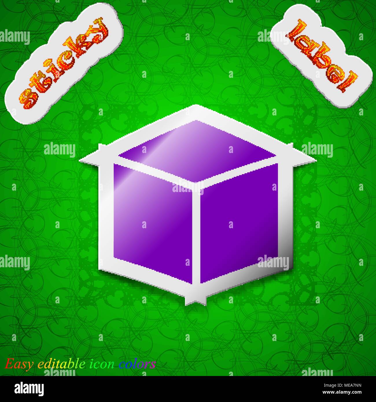3d Cube Icon Sign Symbol Chic Colored Sticky Label On Green Background