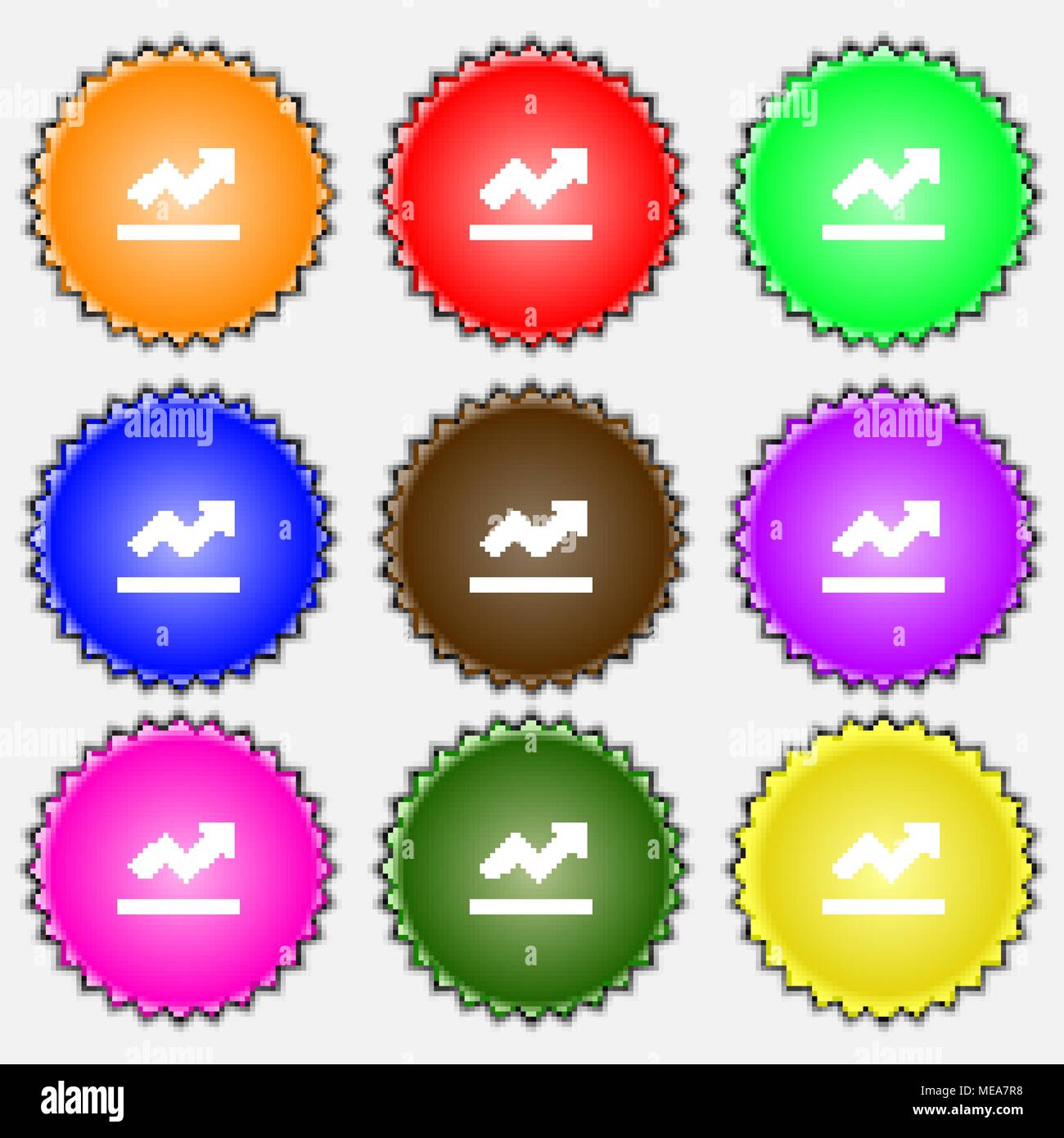 Graph chart, Diagram icon sign. A set of nine different colored labels ...