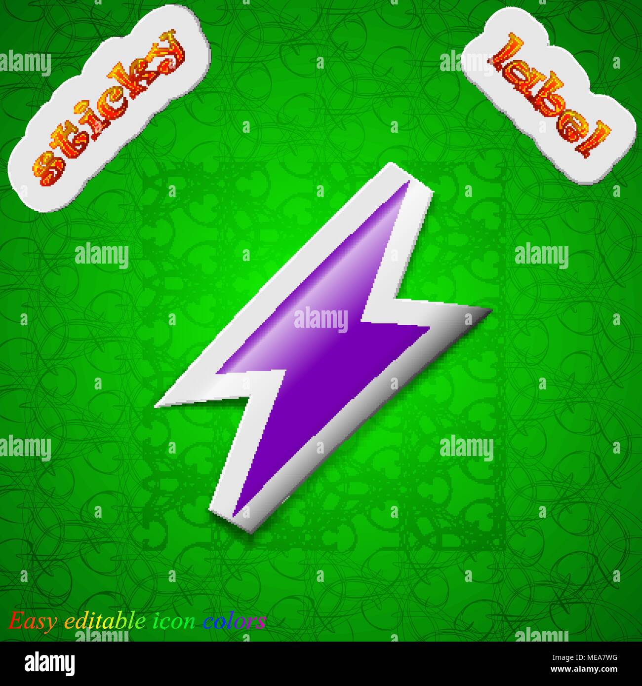 Photo flash icon sign. Symbol chic colored sticky label on green ...