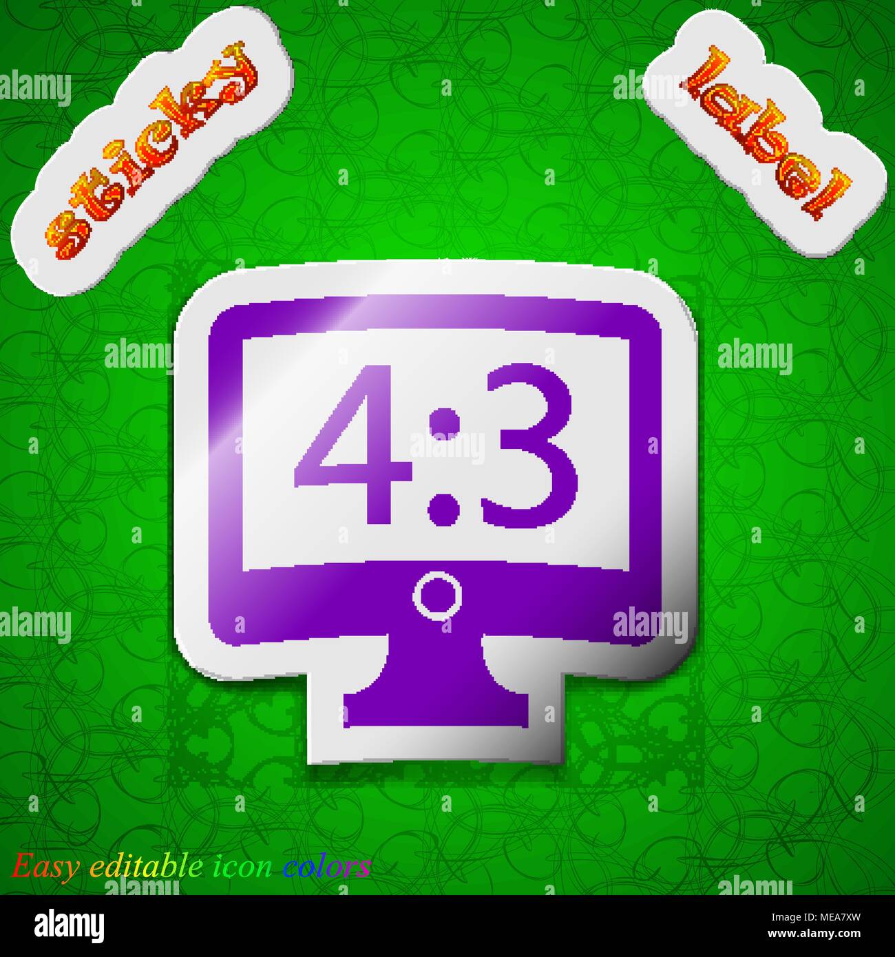 Aspect ratio 4 3 widescreen tv icon sign. Symbol chic colored sticky ...