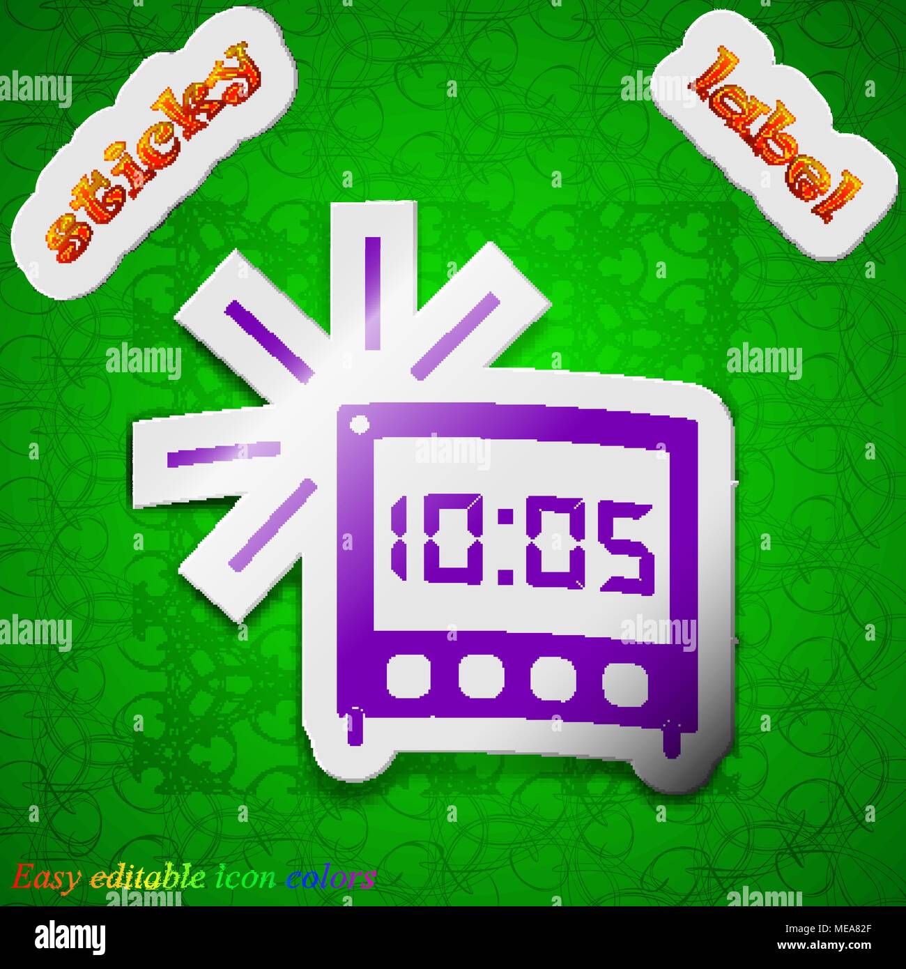 digital Alarm Clock icon sign. Symbol chic colored sticky label on ...