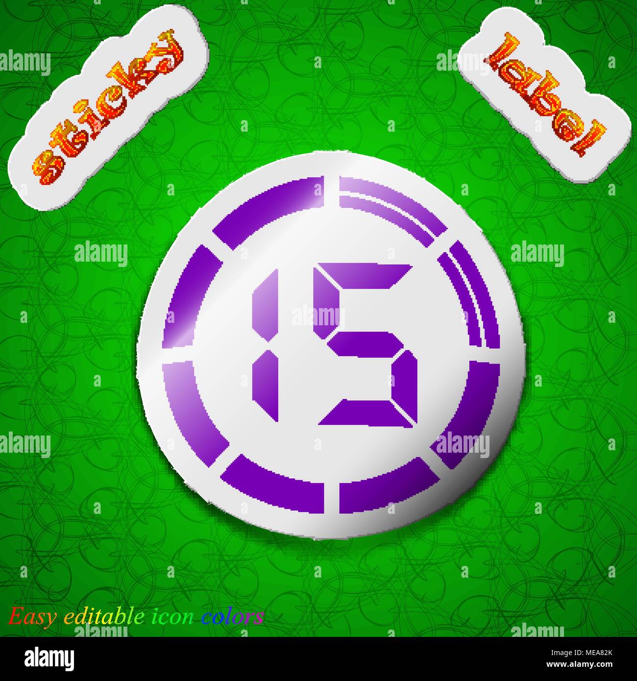 15 second stopwatch icon sign. Symbol chic colored sticky label on ...