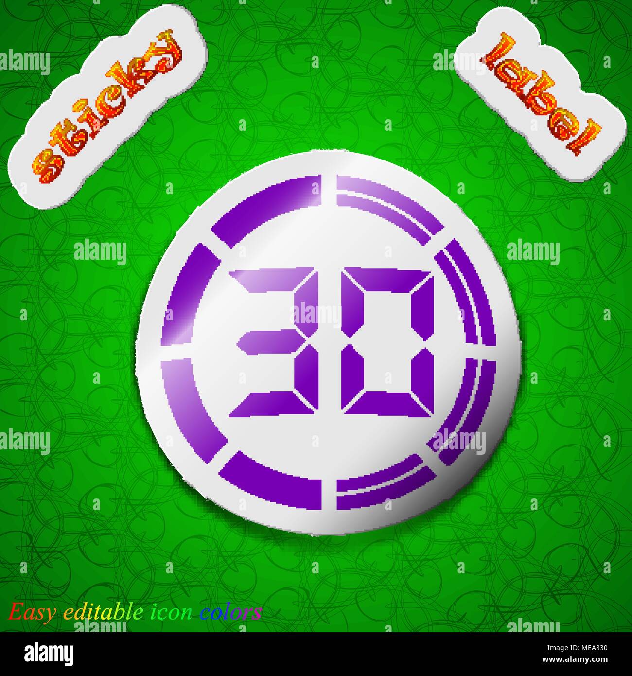 30 second stopwatch icon sign. Symbol chic colored sticky label on ...