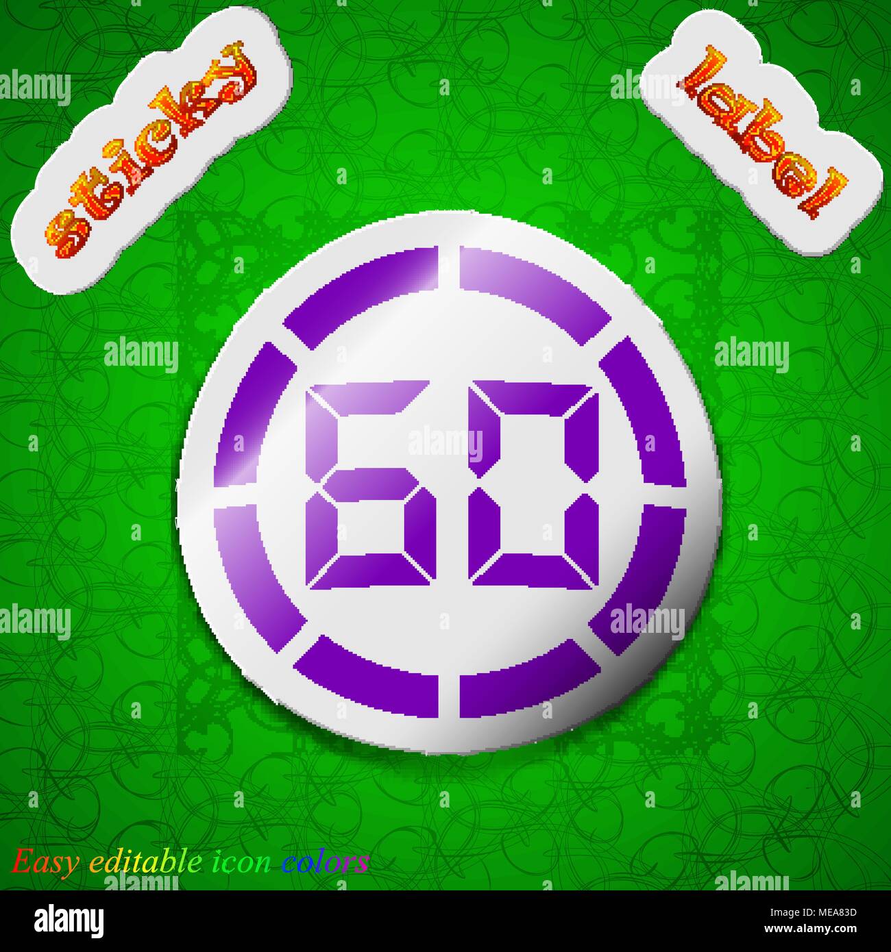 60 second stopwatch icon sign. Symbol chic colored sticky label on ...