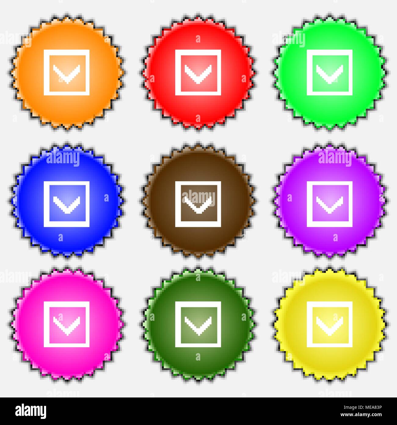 Arrow down, Download, Load, Backup icon sign. A set of nine different ...