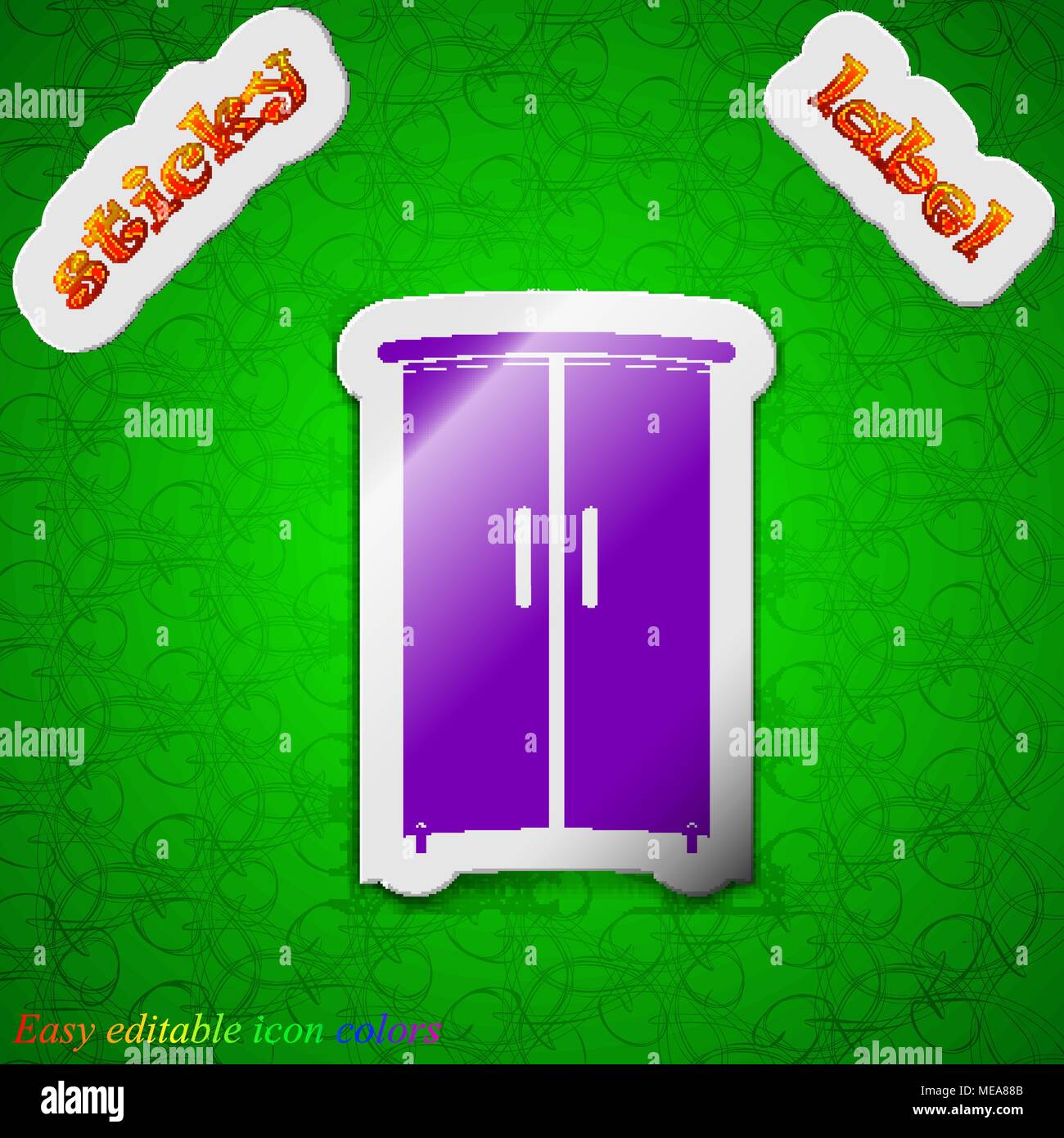 Cupboard icon sign. Symbol chic colored sticky label on green ...