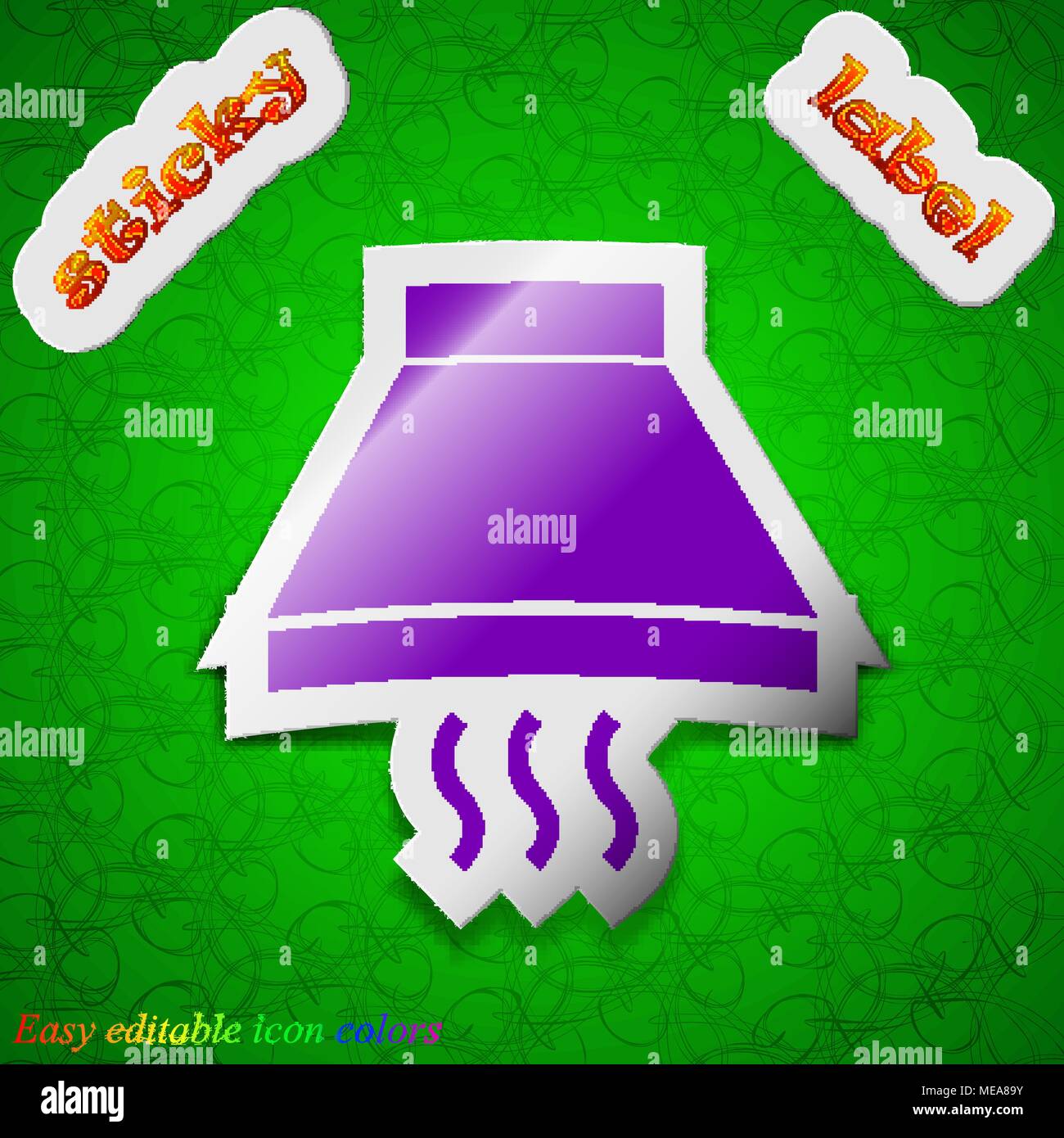 Kitchen hood icon sign. Symbol chic colored sticky label on green ...
