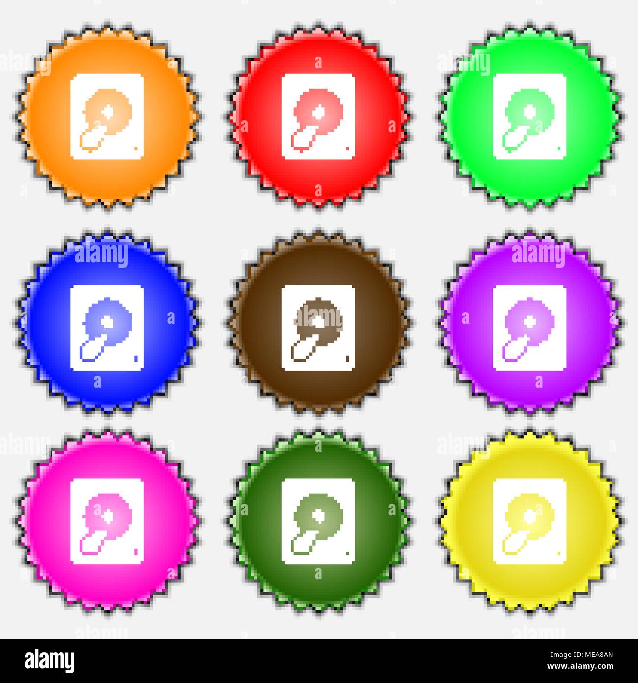 Hard disk and database icon sign. A set of nine different colored ...