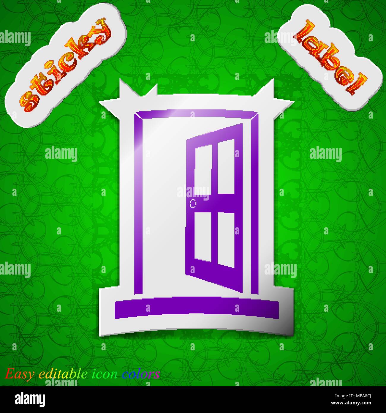 Door, Enter or exit icon sign. Symbol chic colored sticky label on ...